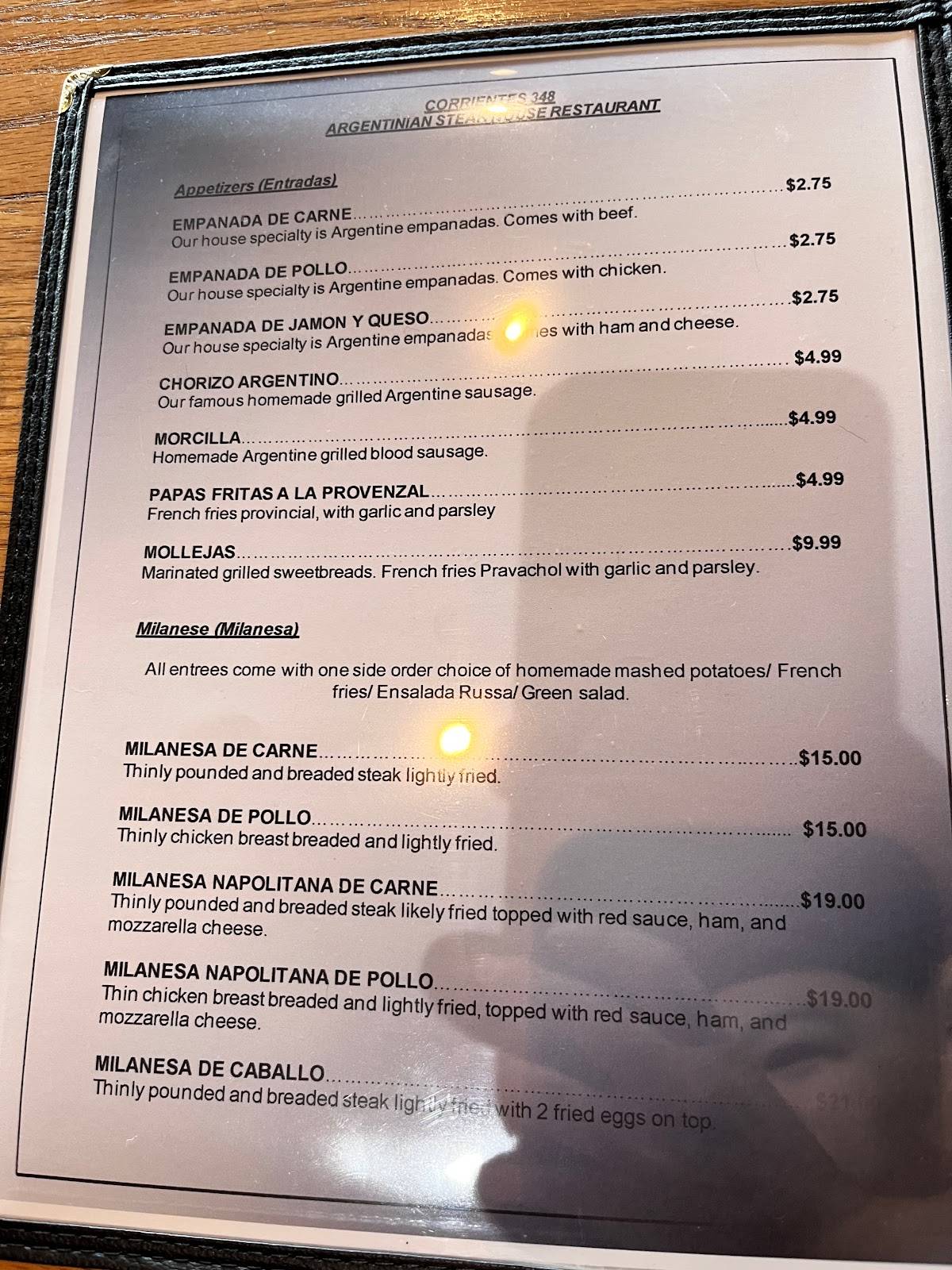 Menu at Corrientes 348, Argentinian Steakhouse Restaurant, Los Angeles