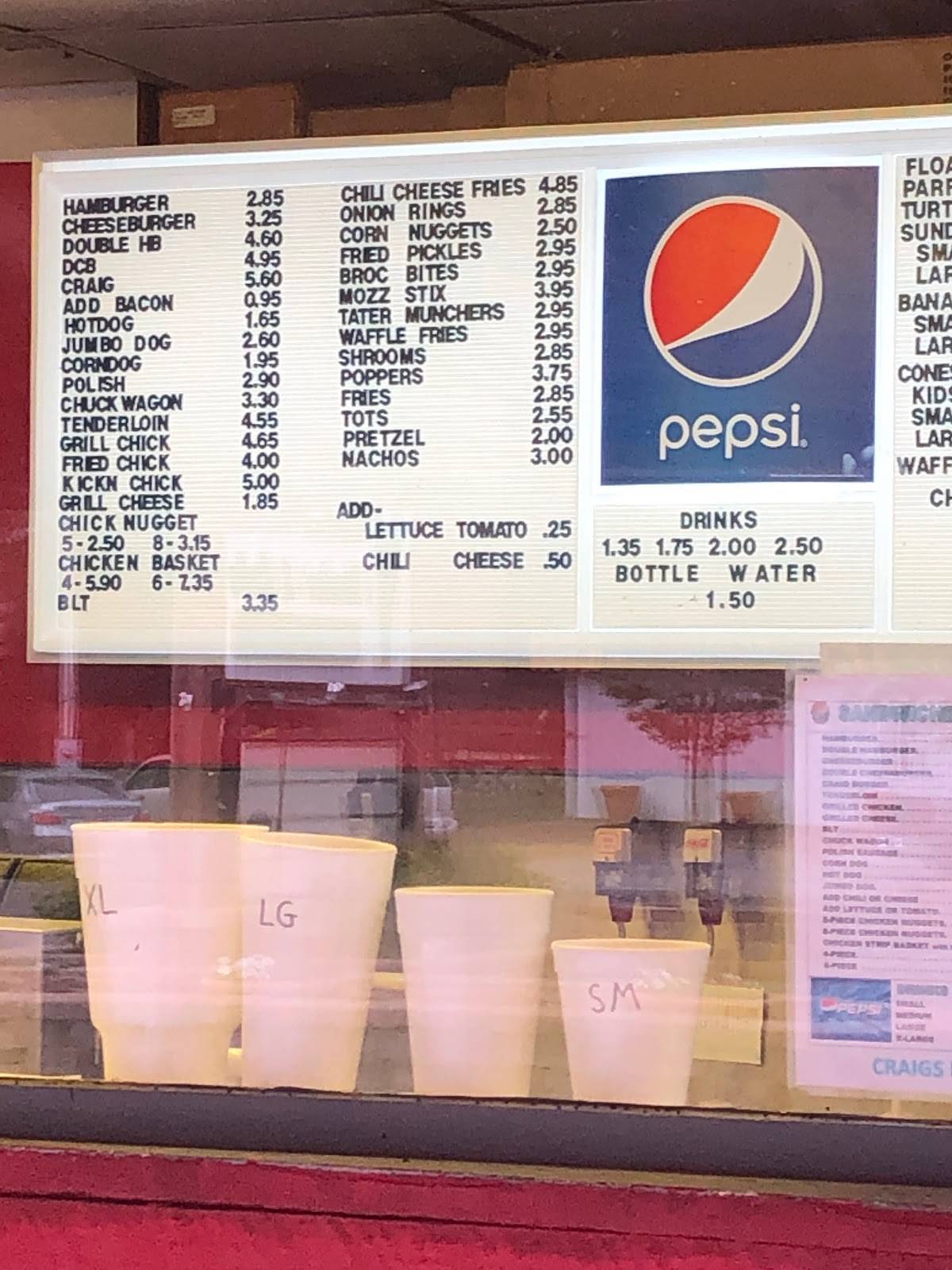 Menu at Craig's Dairy Dream restaurant, Grand Rivers
