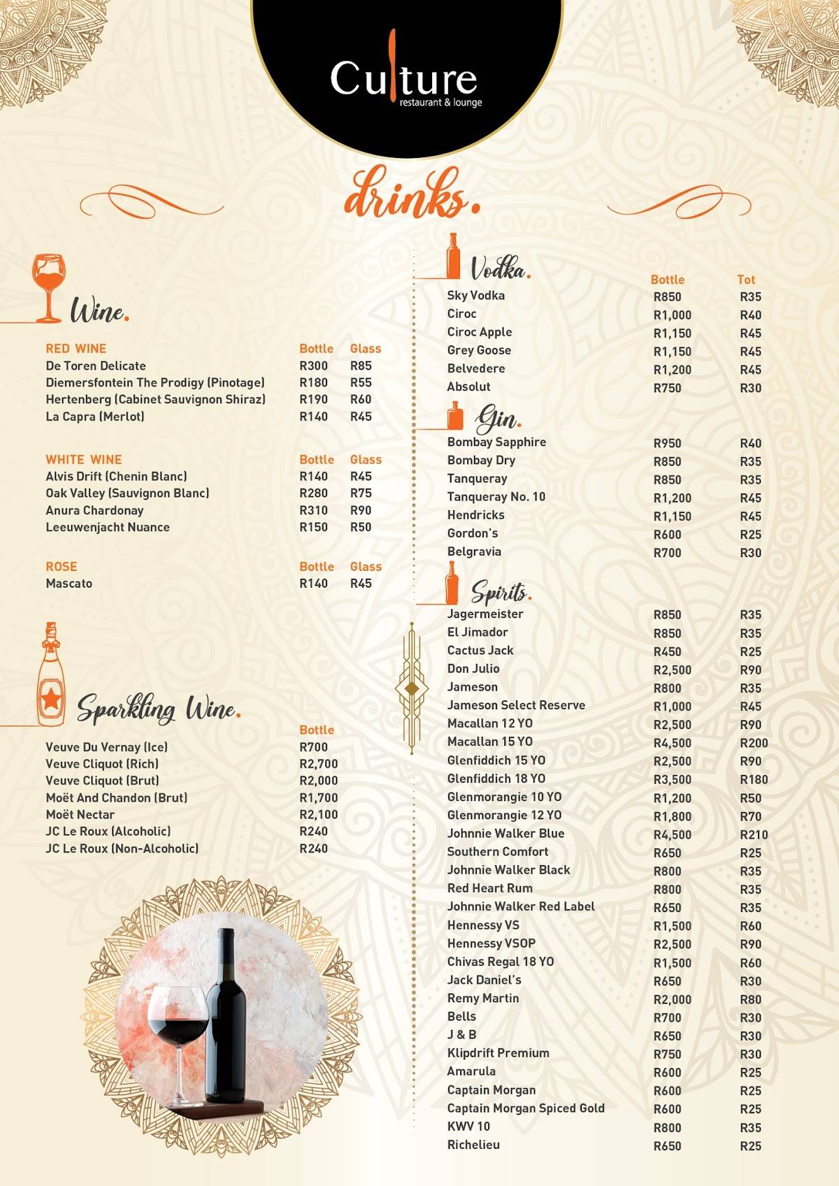 Menu at Culture Restaurant and Lounge, Umhlanga