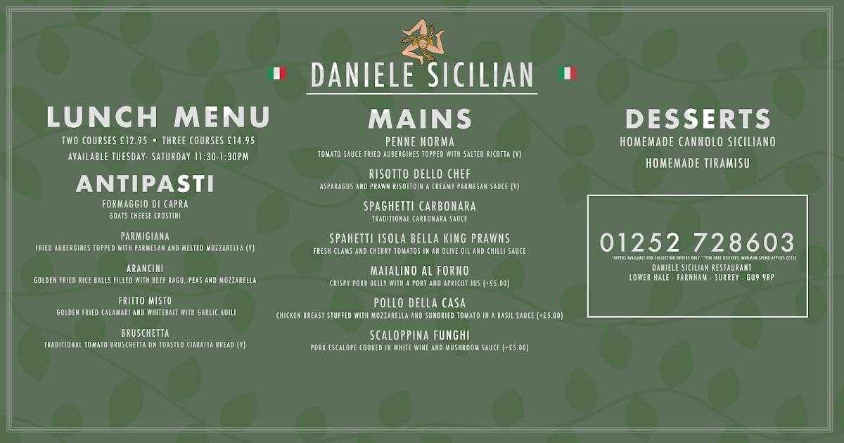 Menu at Daniele Sicilian Restaurant, Farnham