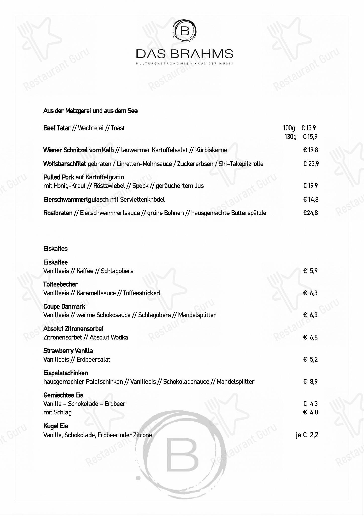 Speisekarte von Das Brahms restaurant, Innsbruck