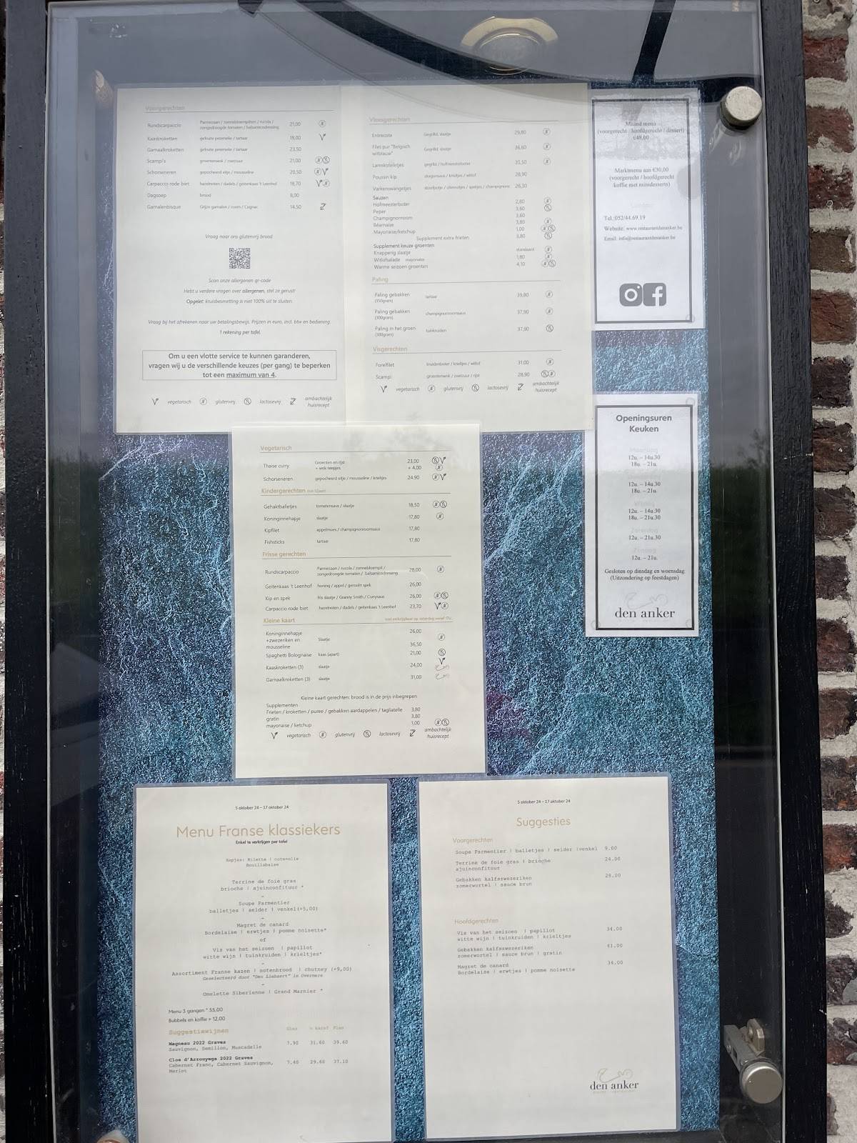 Menu at Restaurant Den Anker, Zele