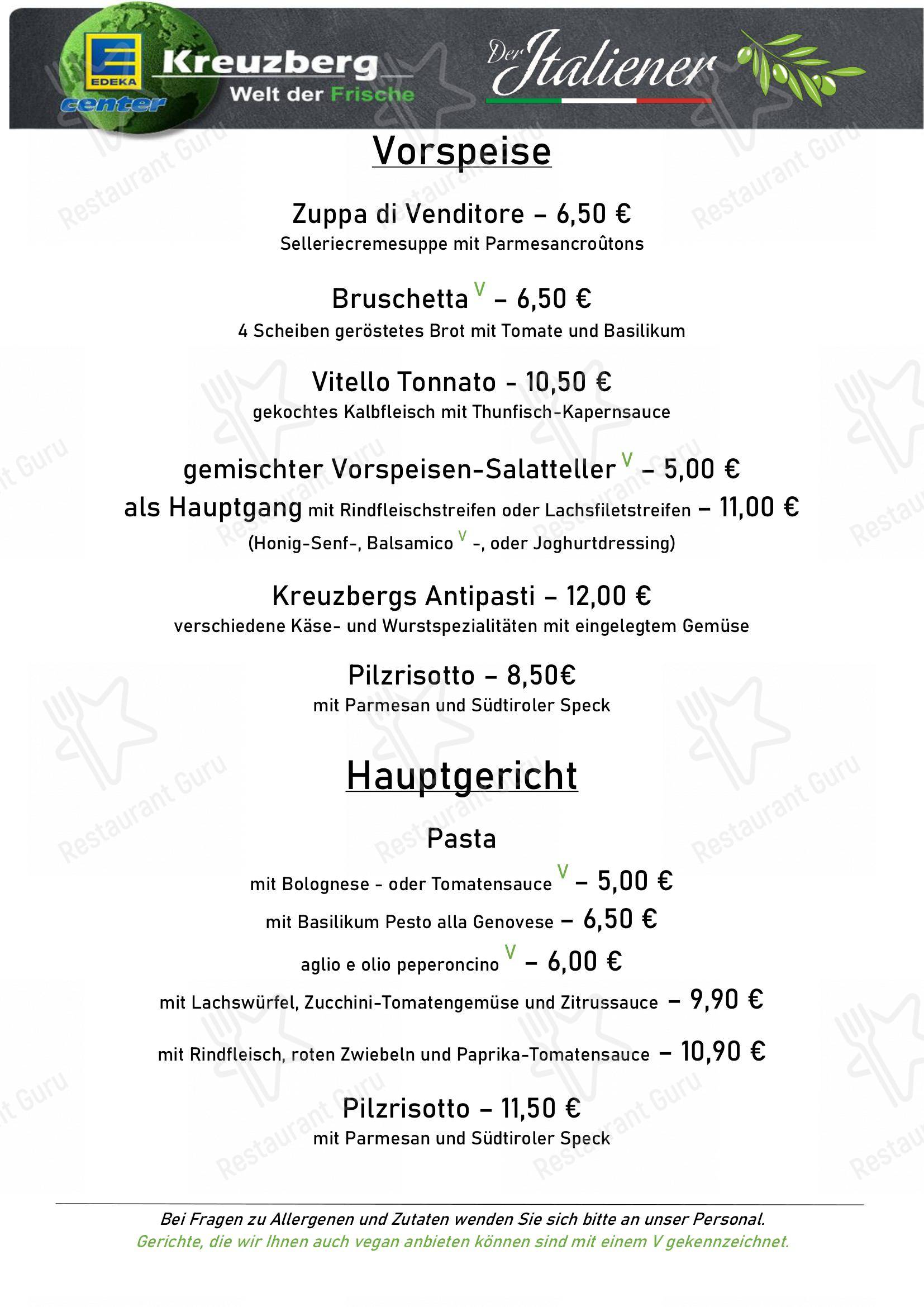 Speisekarte von Der Italiener im EDEKA-Center restaurant, Neuwied