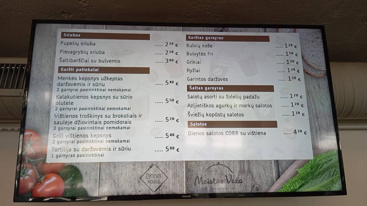 Menu at Dinner house restaurant, Vilnius