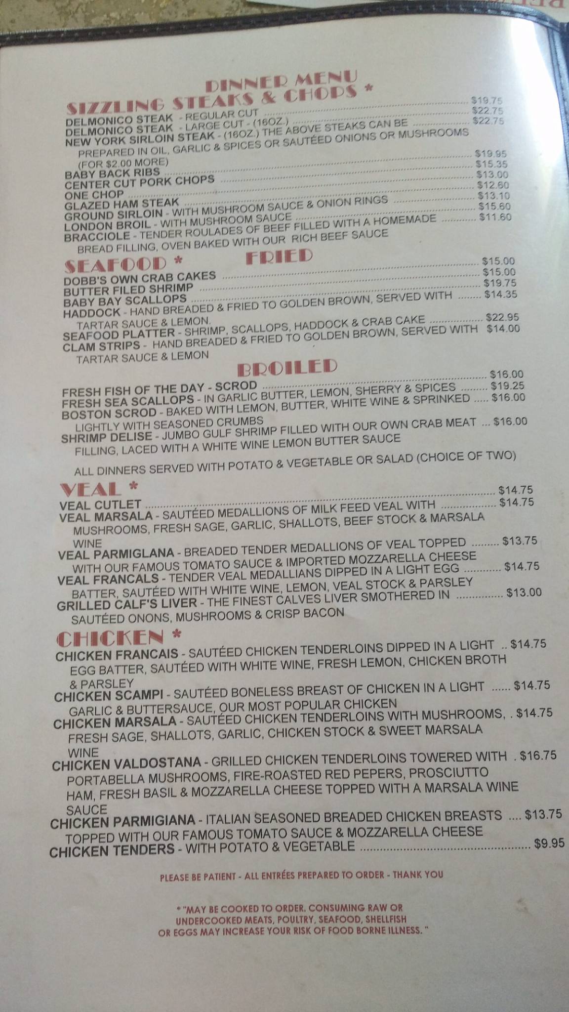 Menu at Dobb's Country Kitchen restaurant, Hallstead