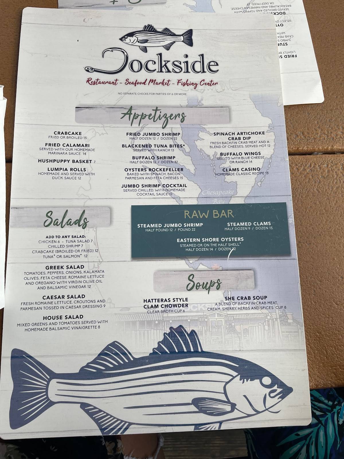 Menu at Dockside Seafood & Fishing Center restaurant, Virginia Beach