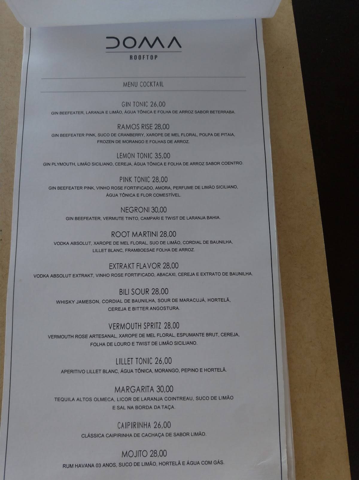 Menu em Doma Rooftop restaurante, Brasília