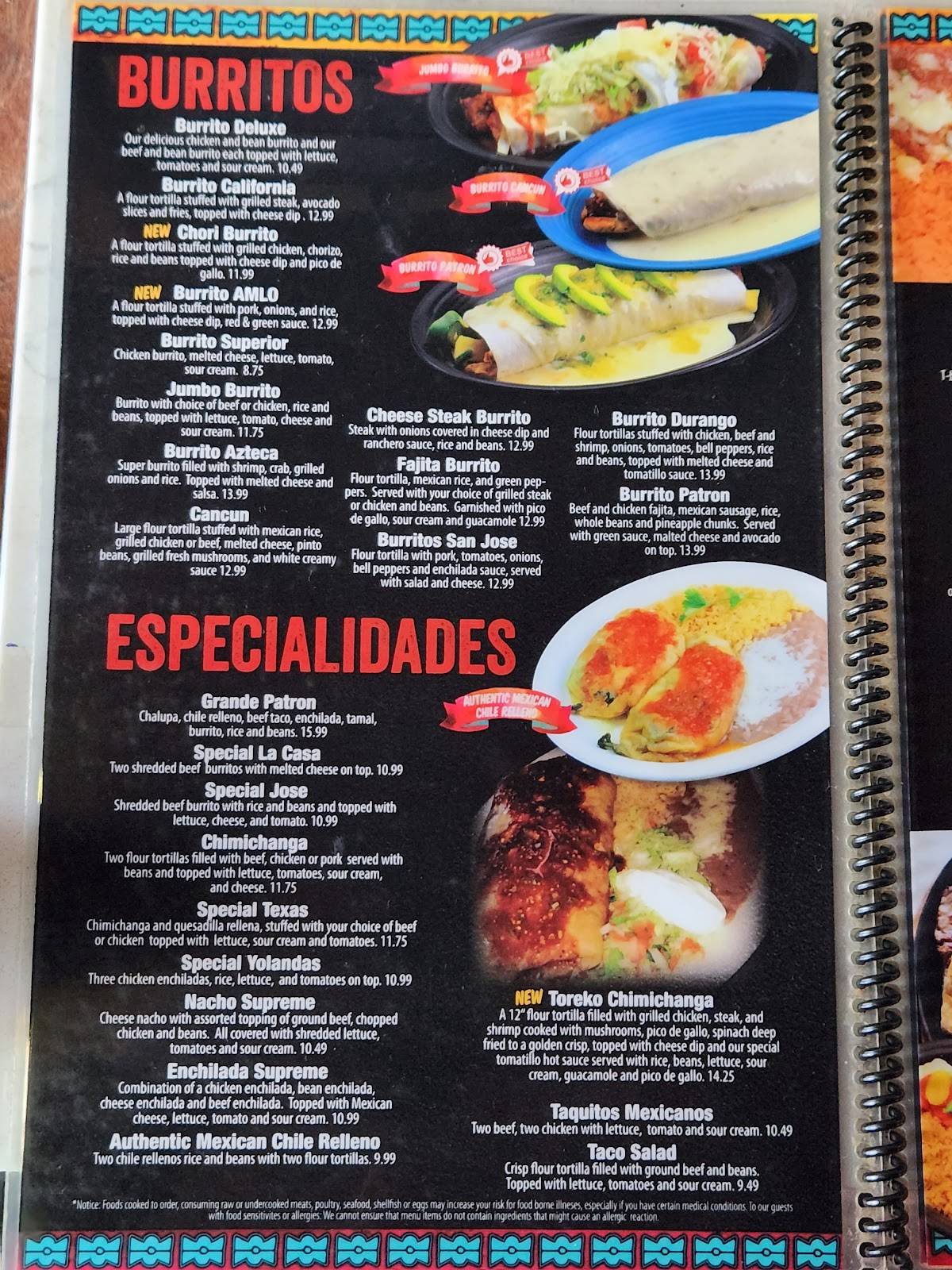 Menu at Don Patron Mexican Grill restaurant, Greensburg