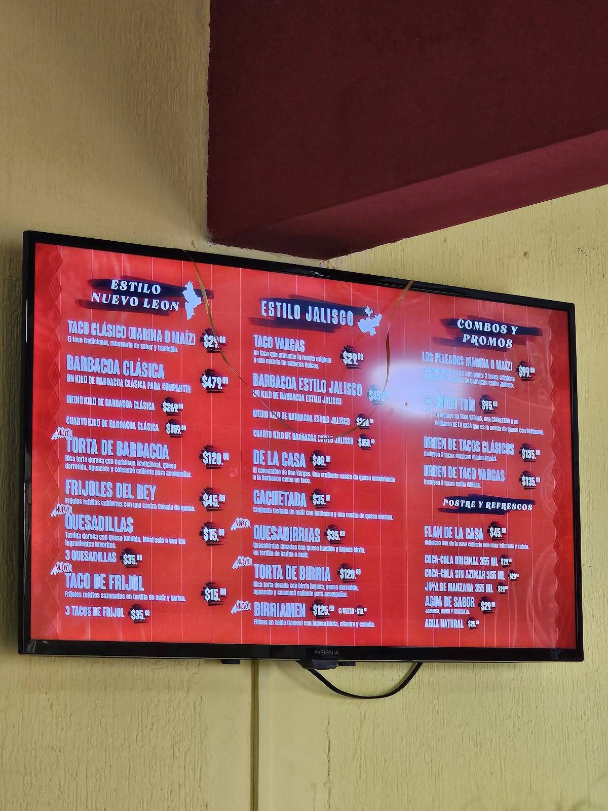 Carta del restaurante Don Vargas, San Nicolás del los Garza