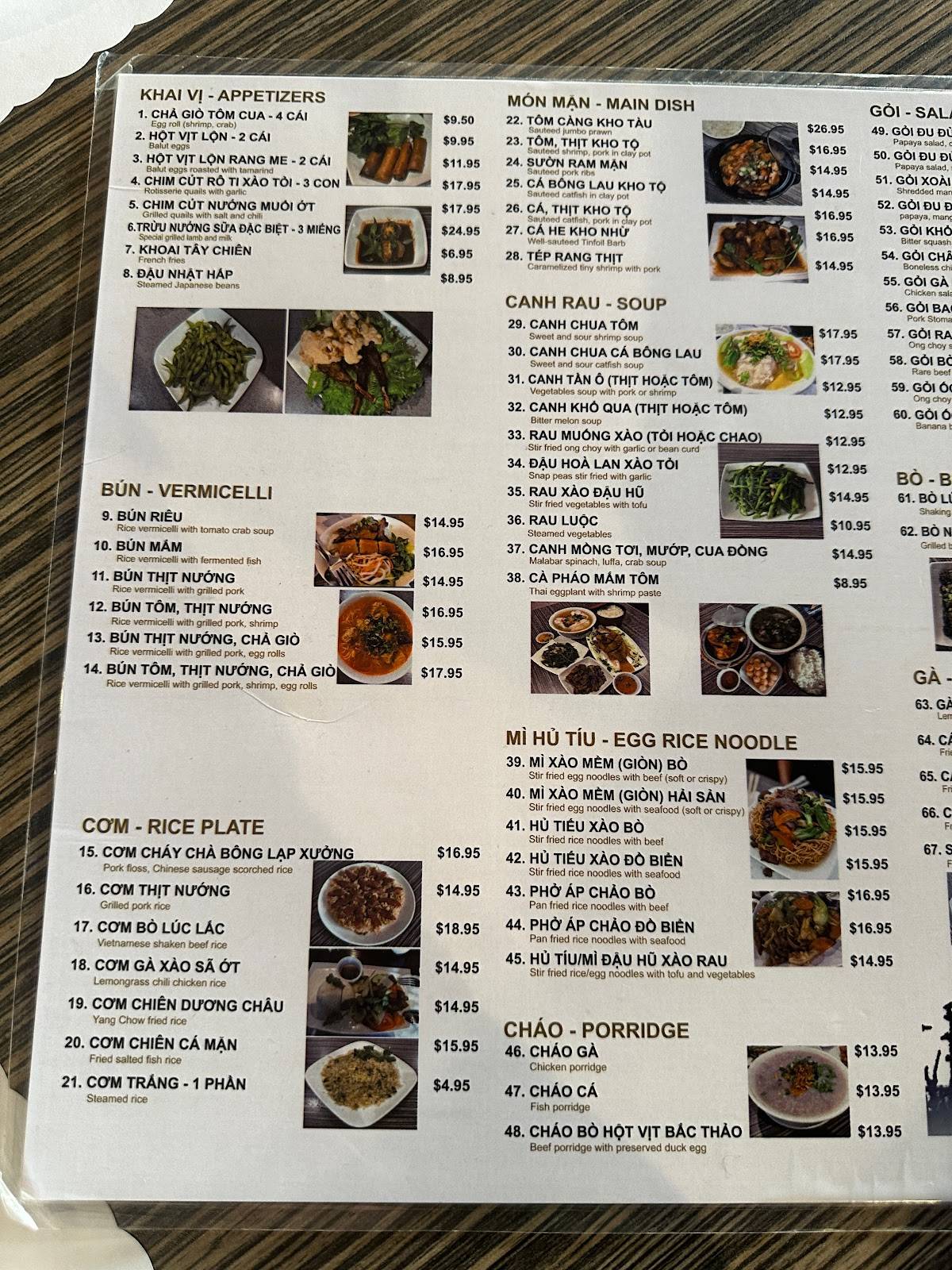 Menu at Dong Que Restaurant, San Jose, 2852 Alum Rock Ave