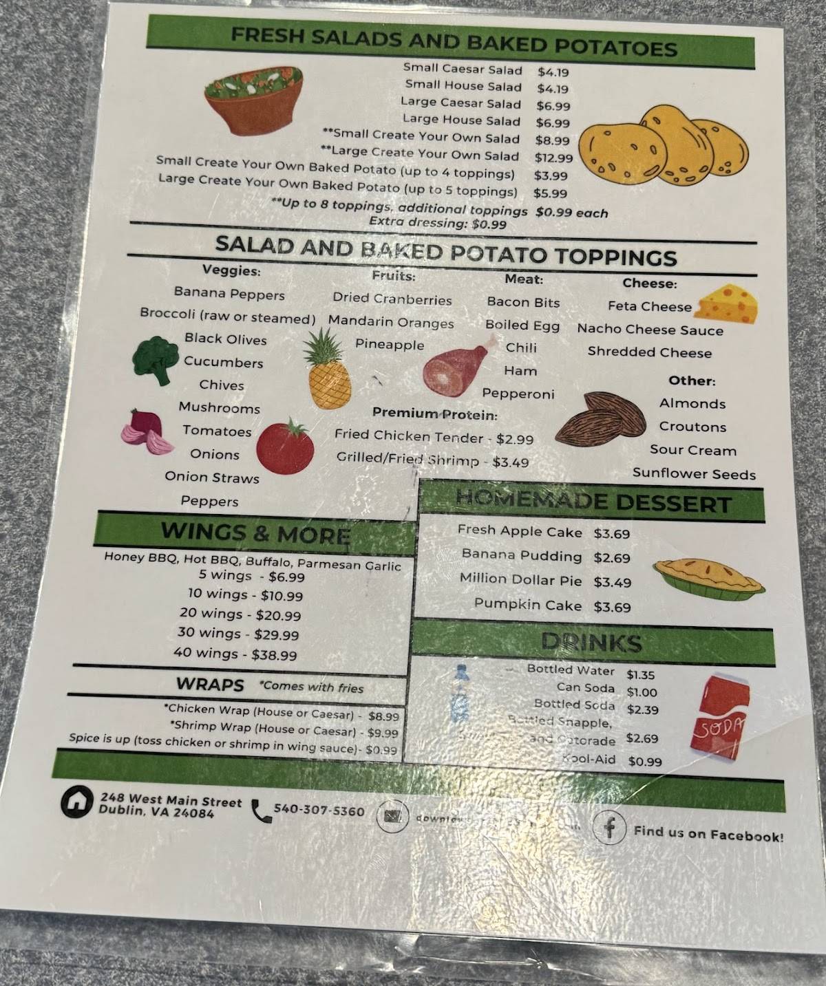 Menu at Downtown Grub restaurant, Dublin