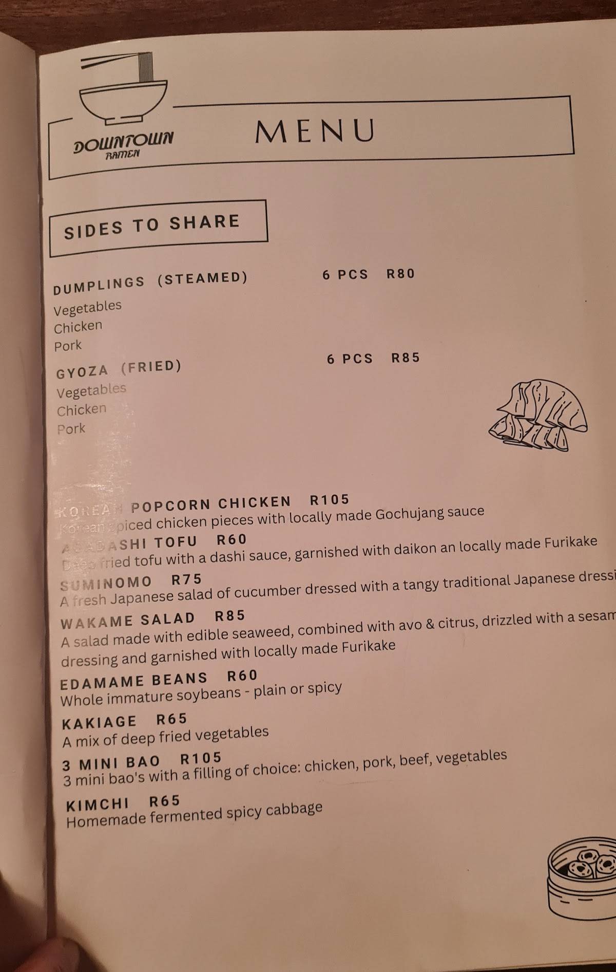 Menu at Downtown Ramen Asian Restaurant, Cape Town