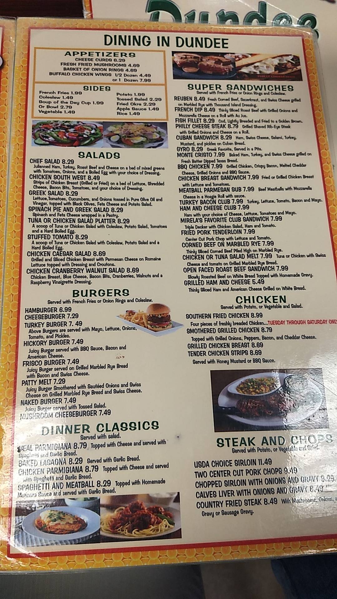 Menu at Dundee Diner restaurant, Dundee