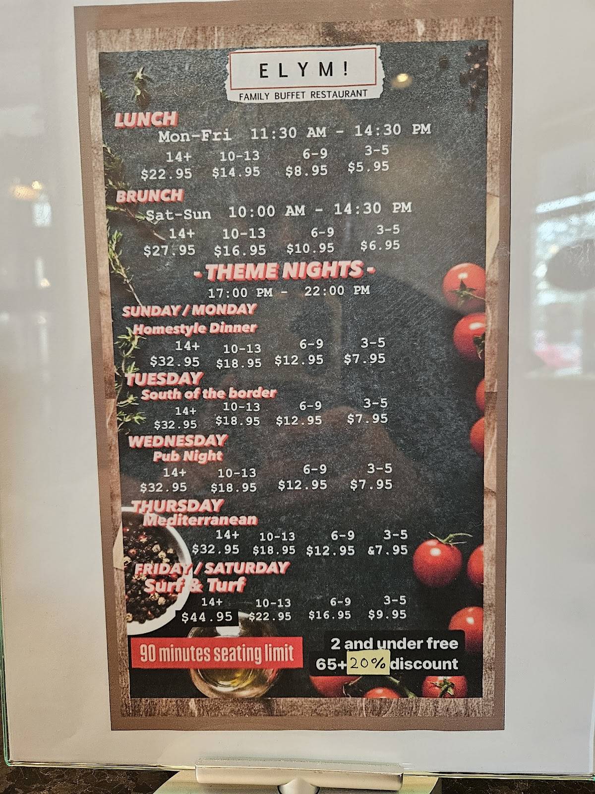 Menu at ELYMI Family Buffet Restaurant, Calgary
