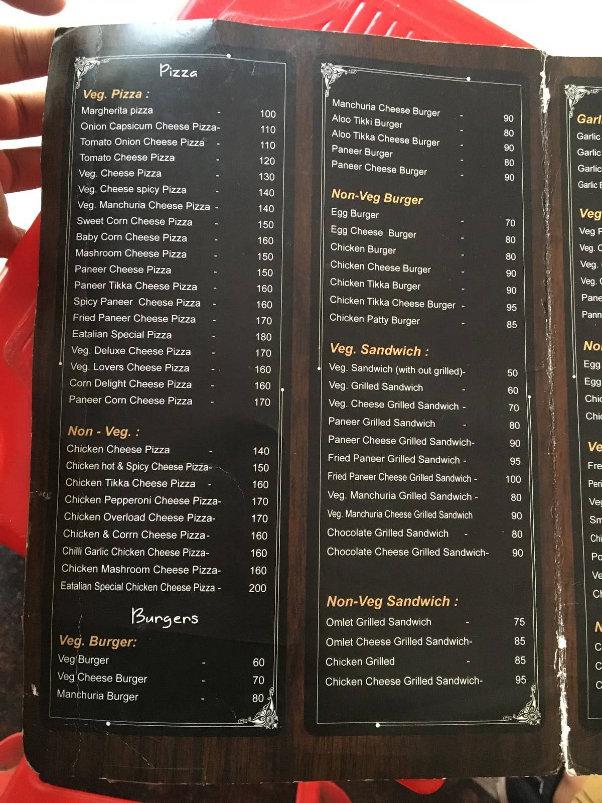 Menu at Eatalian Hub, India