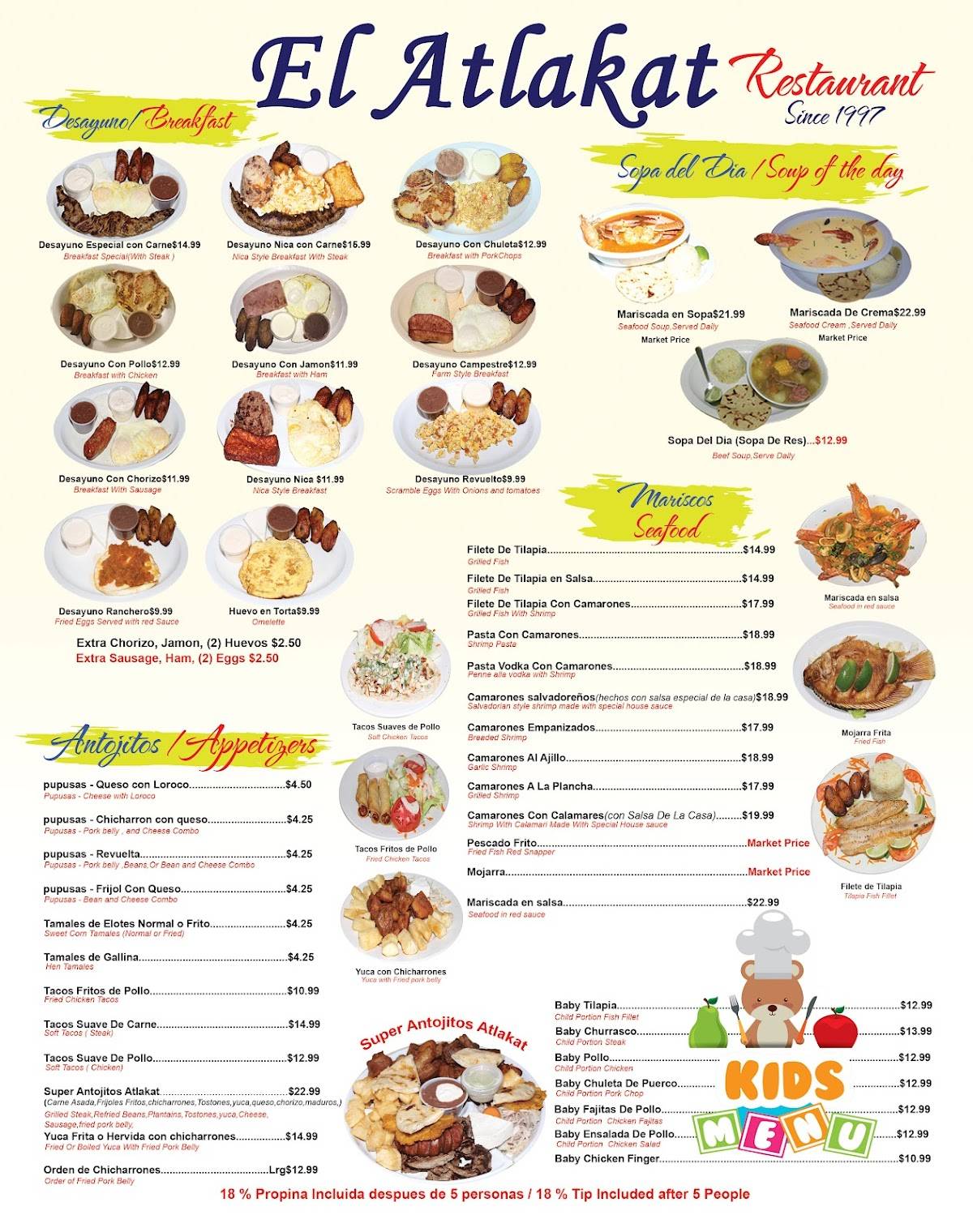 Carta de El Atlakat Restaurant, Pembroke Pines