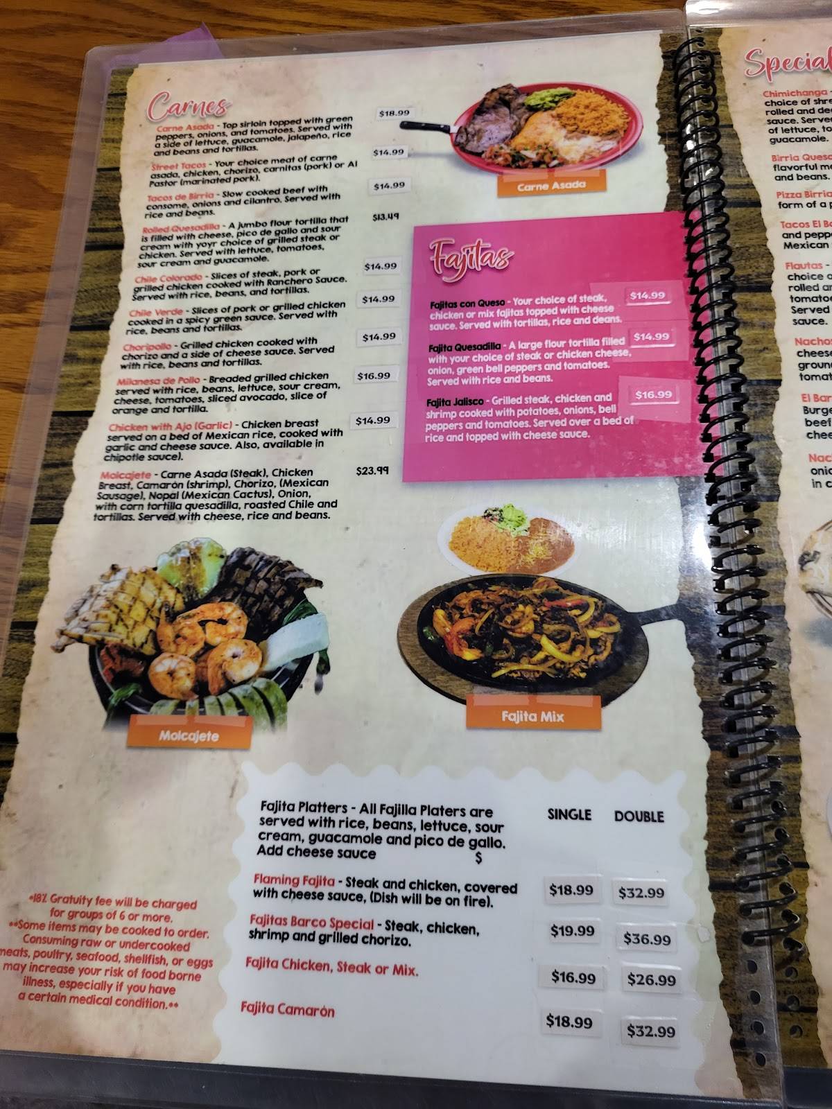 Menu at El Barco Mexican Seafood Bar & Grill, Waterloo