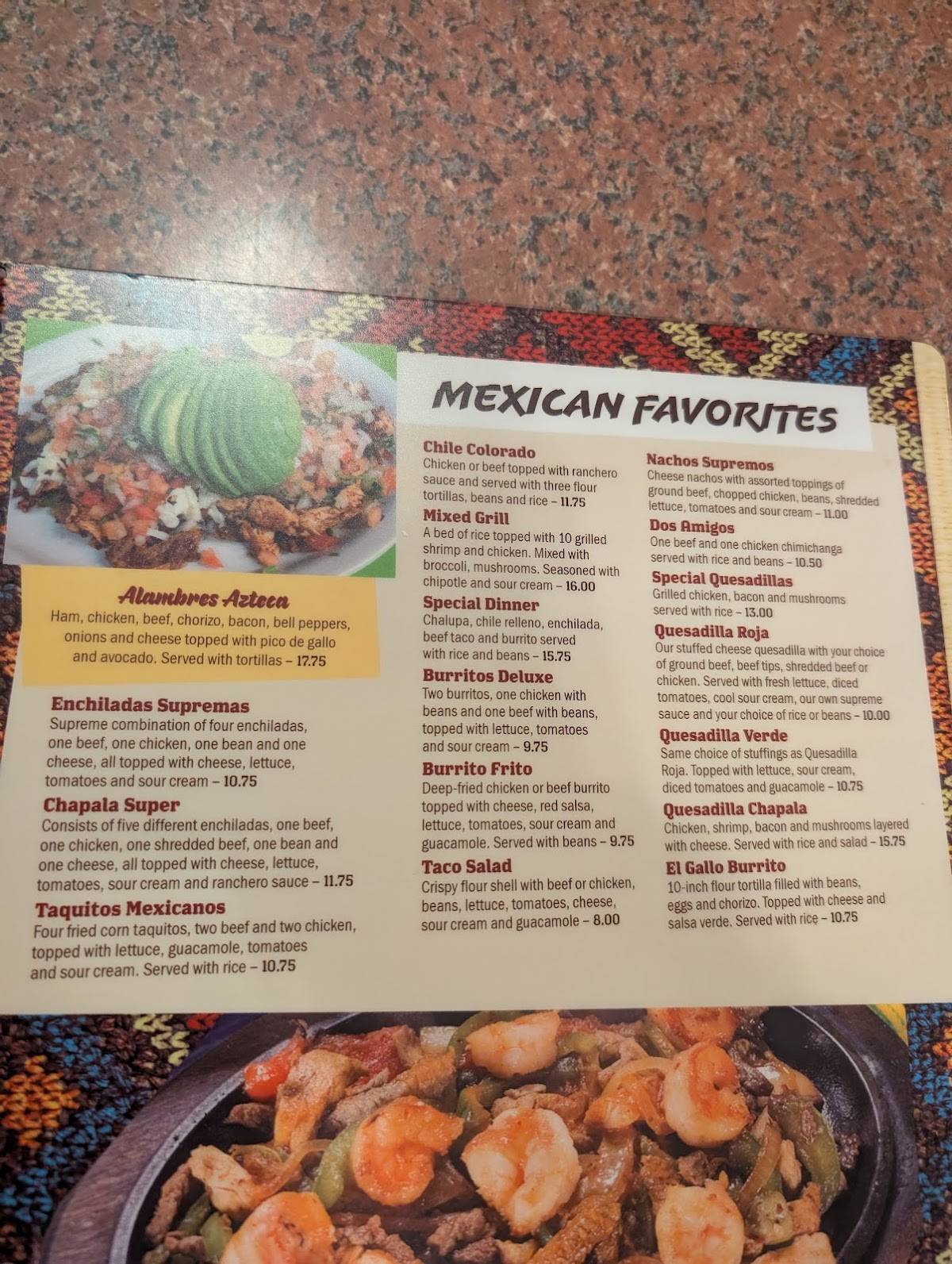 Menu at El Chapala restaurant, Pisgah Forest, 69 Hendersonville Hwy