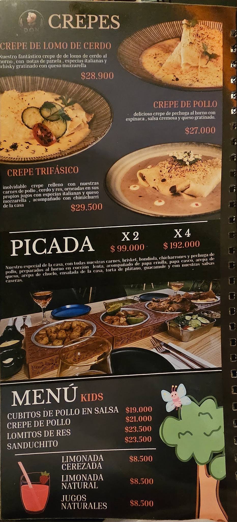 Menu at El Don Restaurantes, Bogotá
