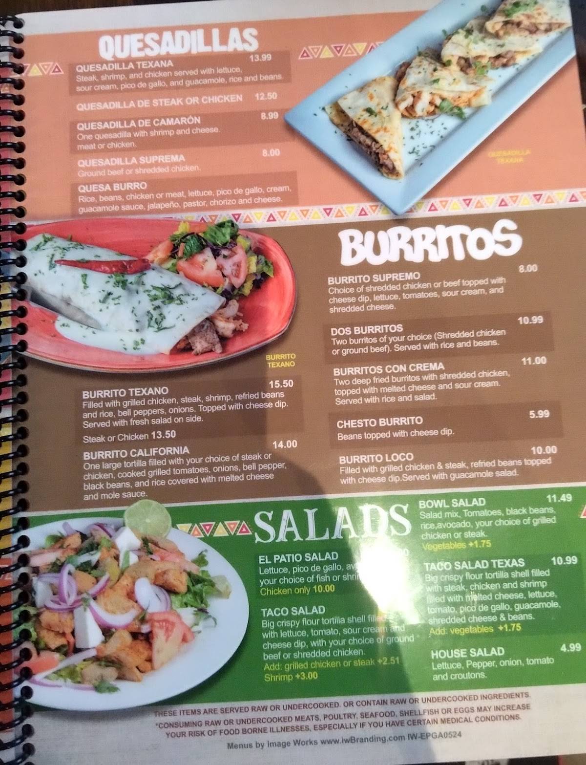 Menu at El Patio Mexican Restaurant, Winder