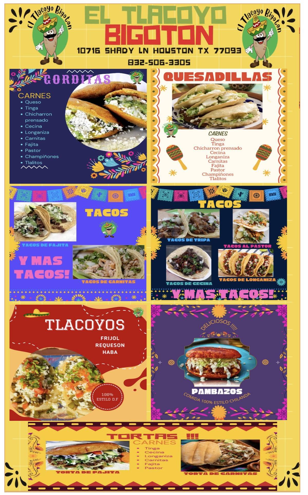 Carta del restaurante El Tlacoyo Bigoton (Food Truck), Houston