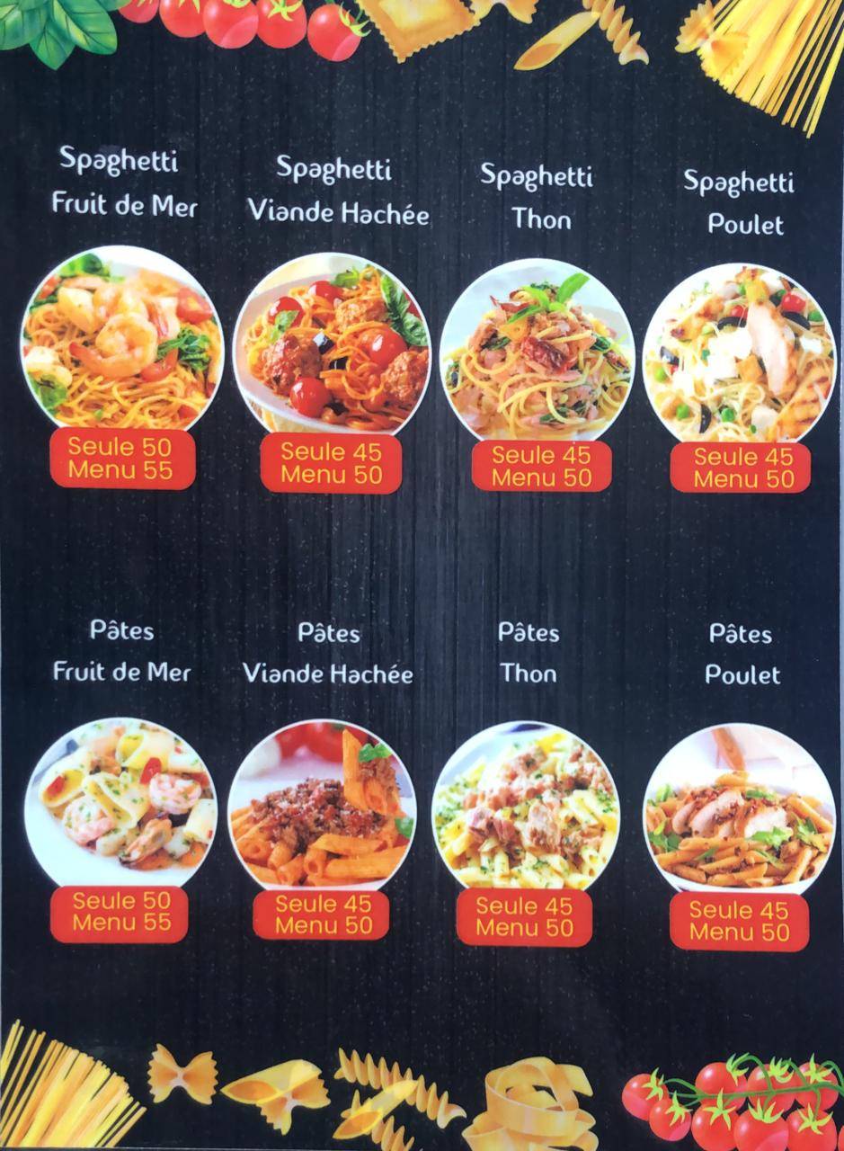 Menu au Restaurant Emoji, Tanger
