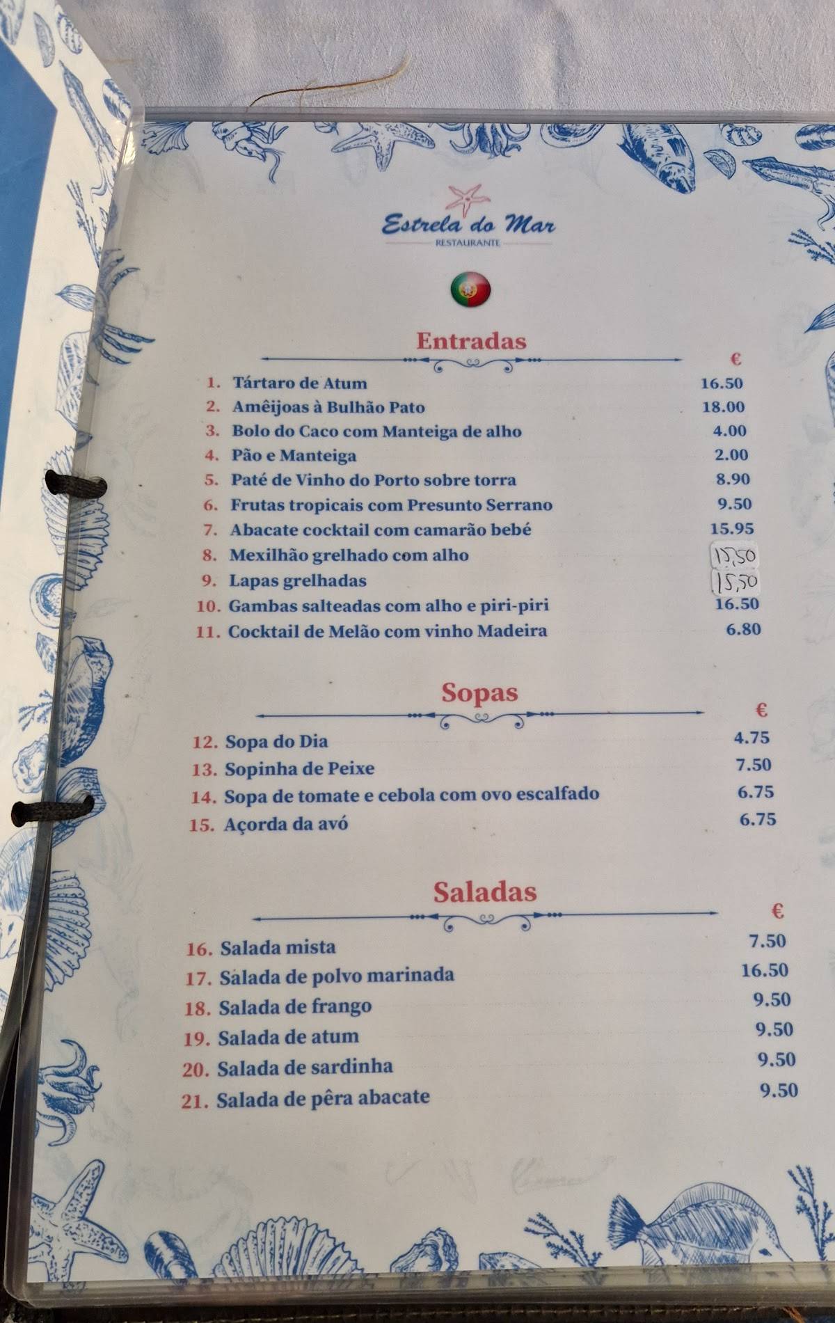 Menu at Estrela Do Mar restaurant, Funchal