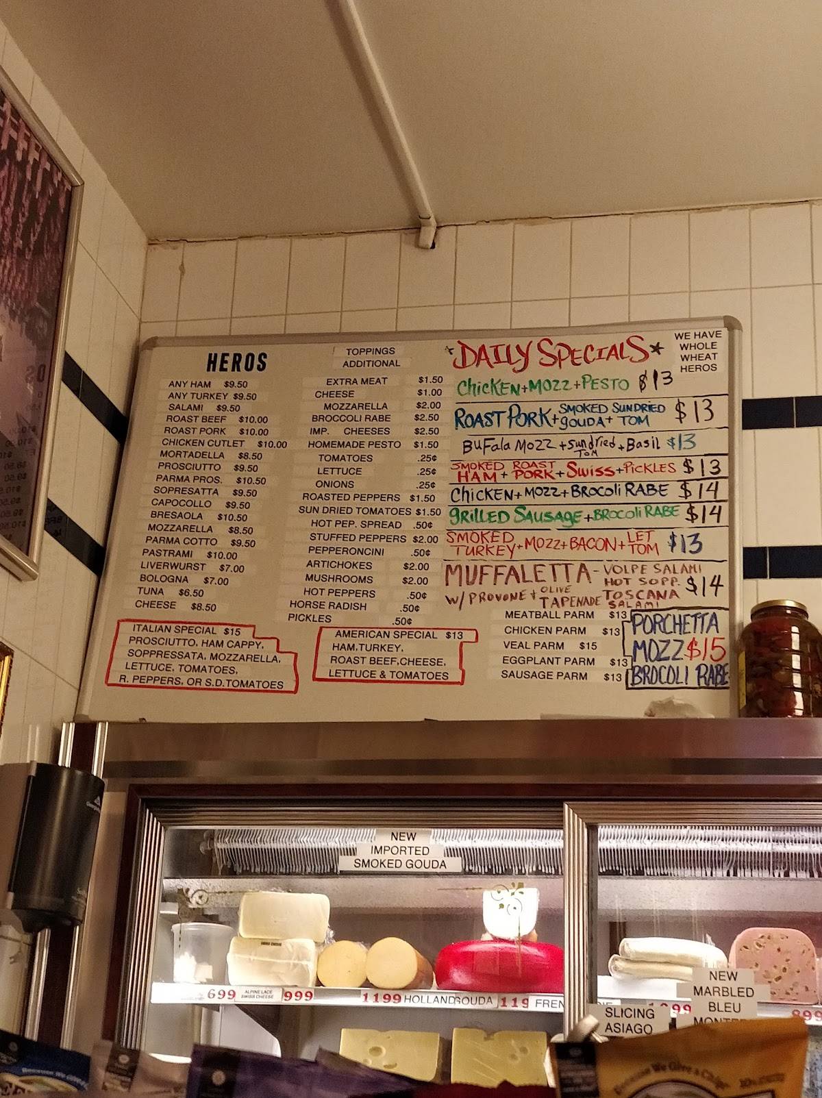 Menu at Faicco’s Italian Specialties restaurant, New York City