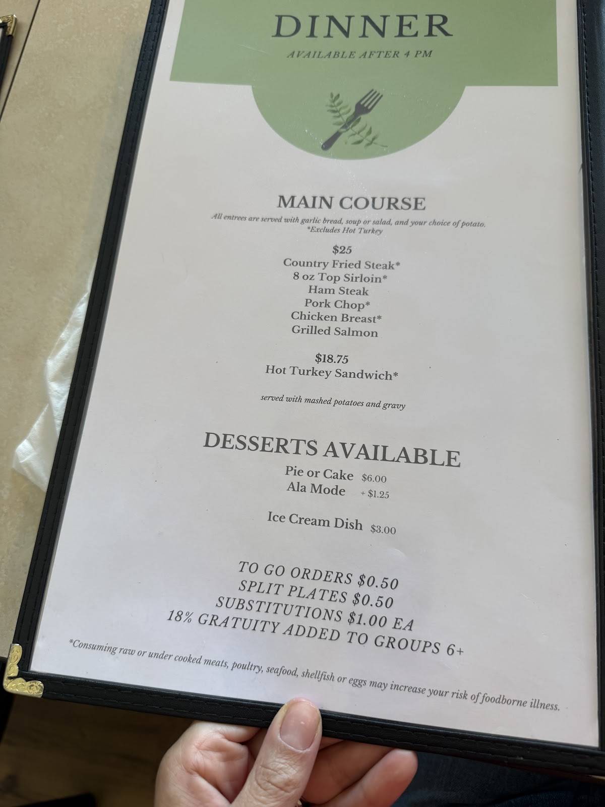 Menu at Fern Restaurant & Lounge, Tillamook