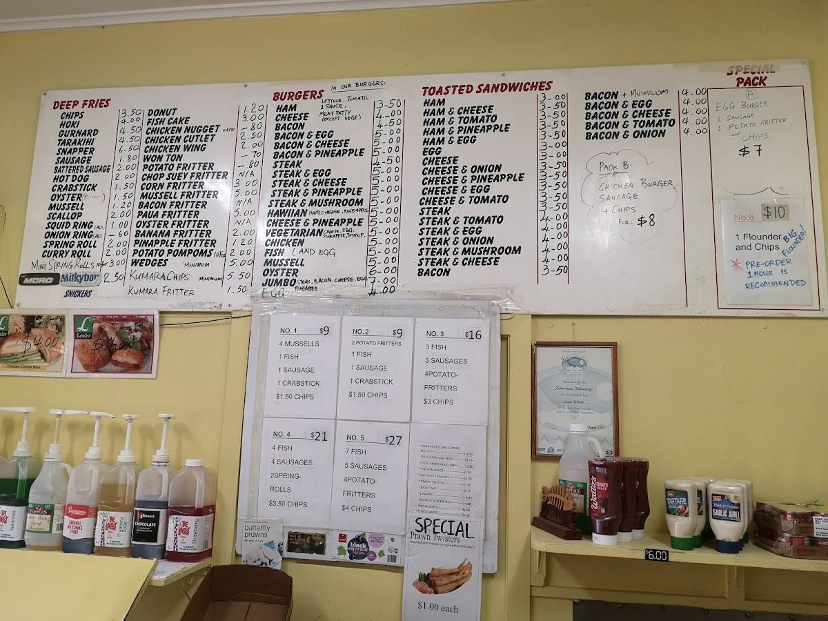 Menu at Fishermans Takeaway restaurant, Te Awamutu