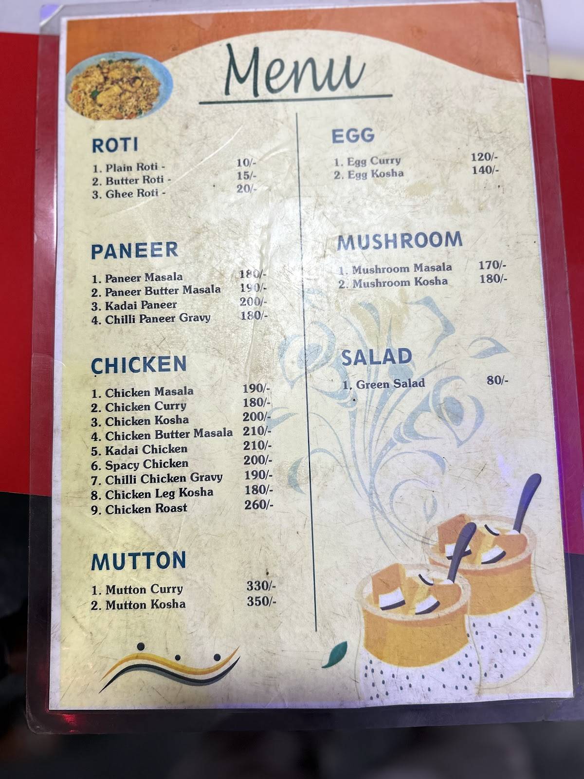 Menu at Food Mahal, India, 85W5+R79