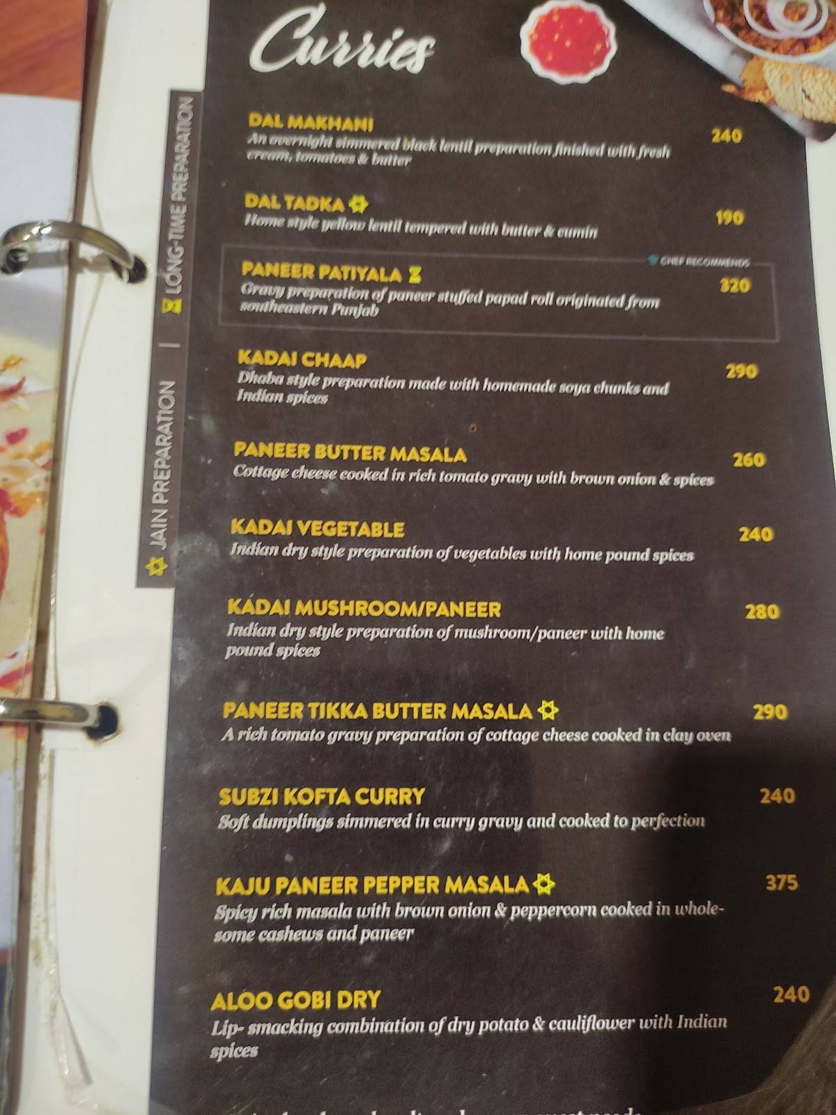 Menu at Food Nirvana, Chennai, 23/11