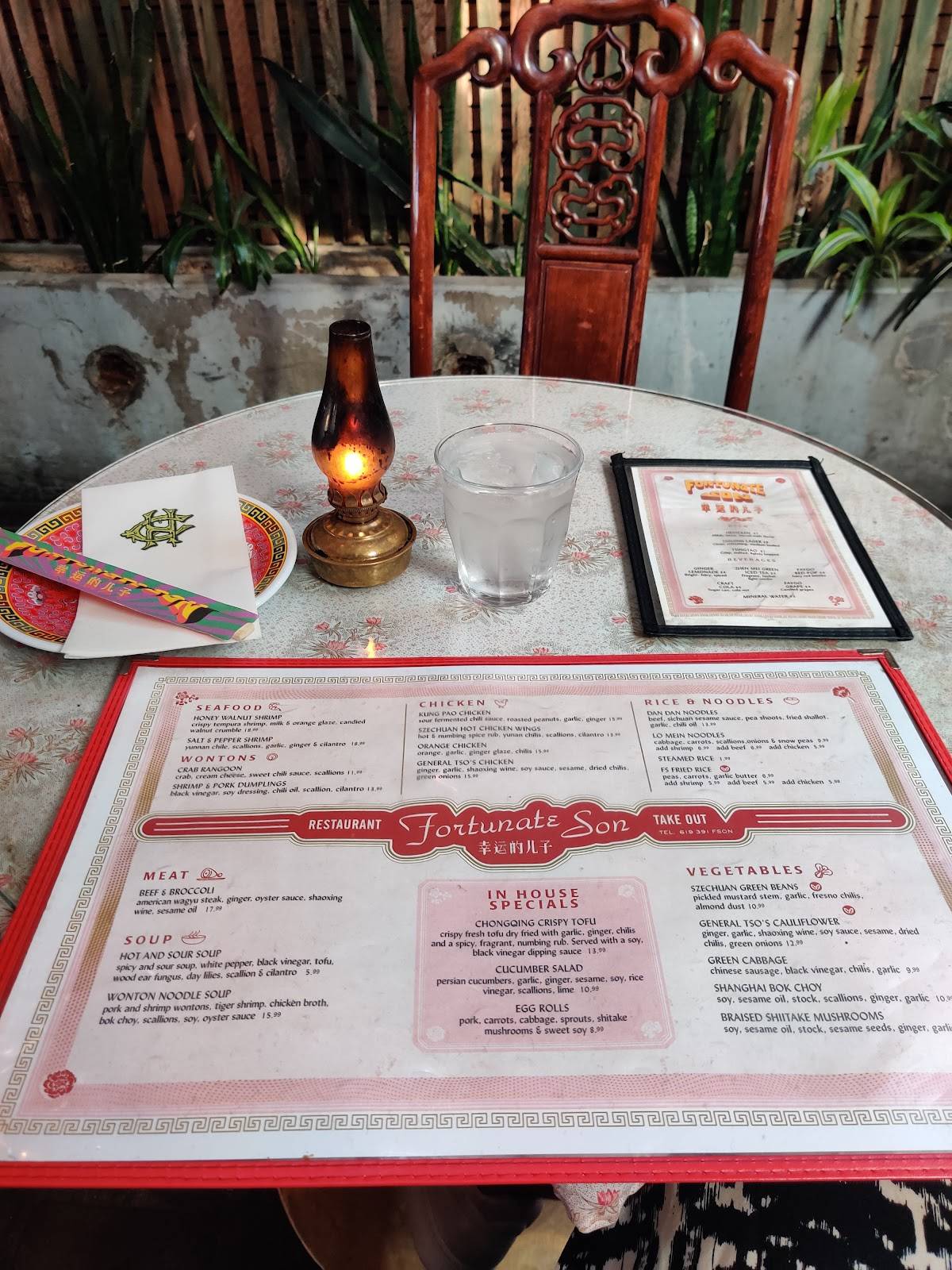 Menu at Fortunate Son Chinese restaurant, San Diego