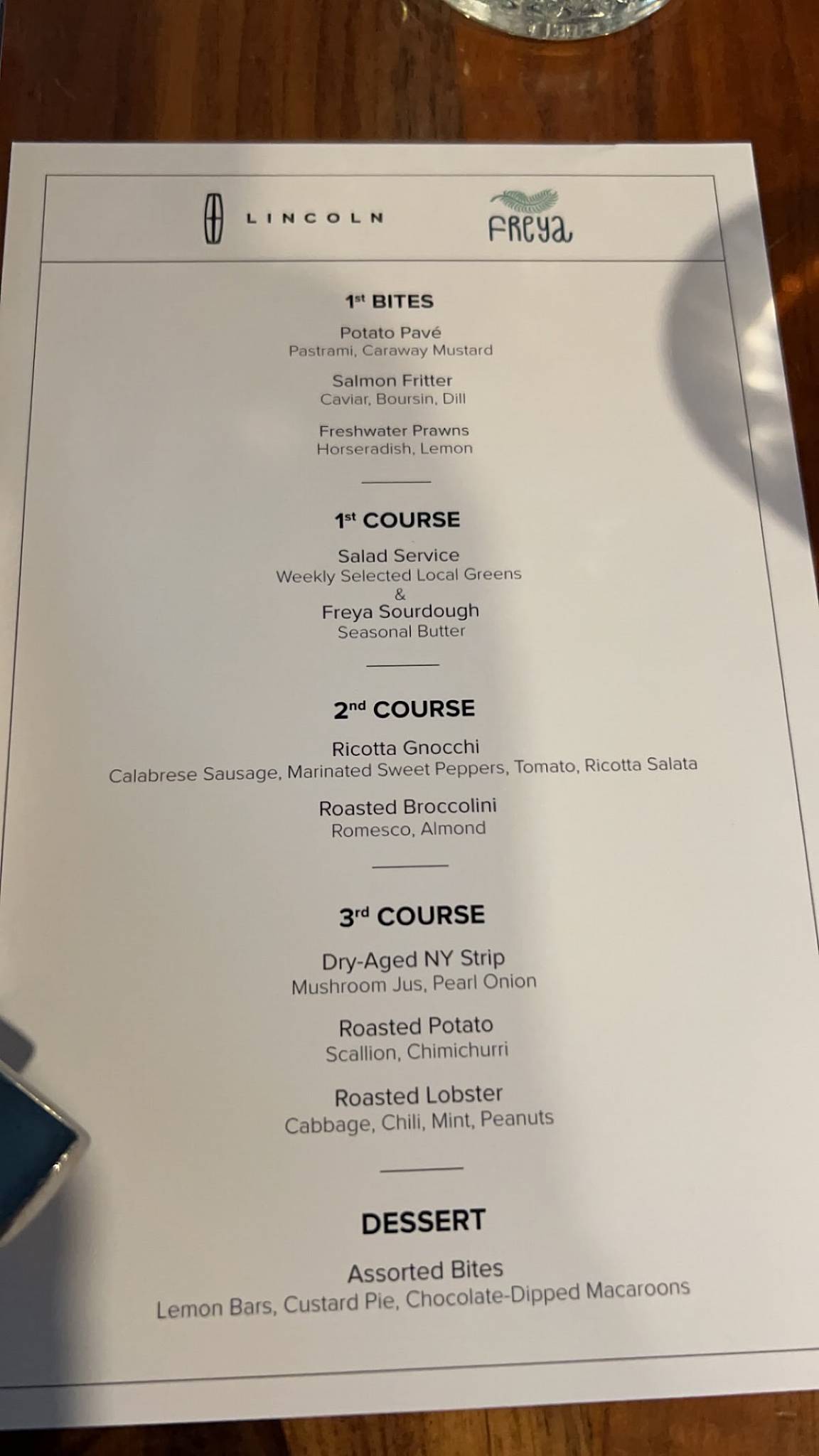 Menu at Freya restaurant, Detroit