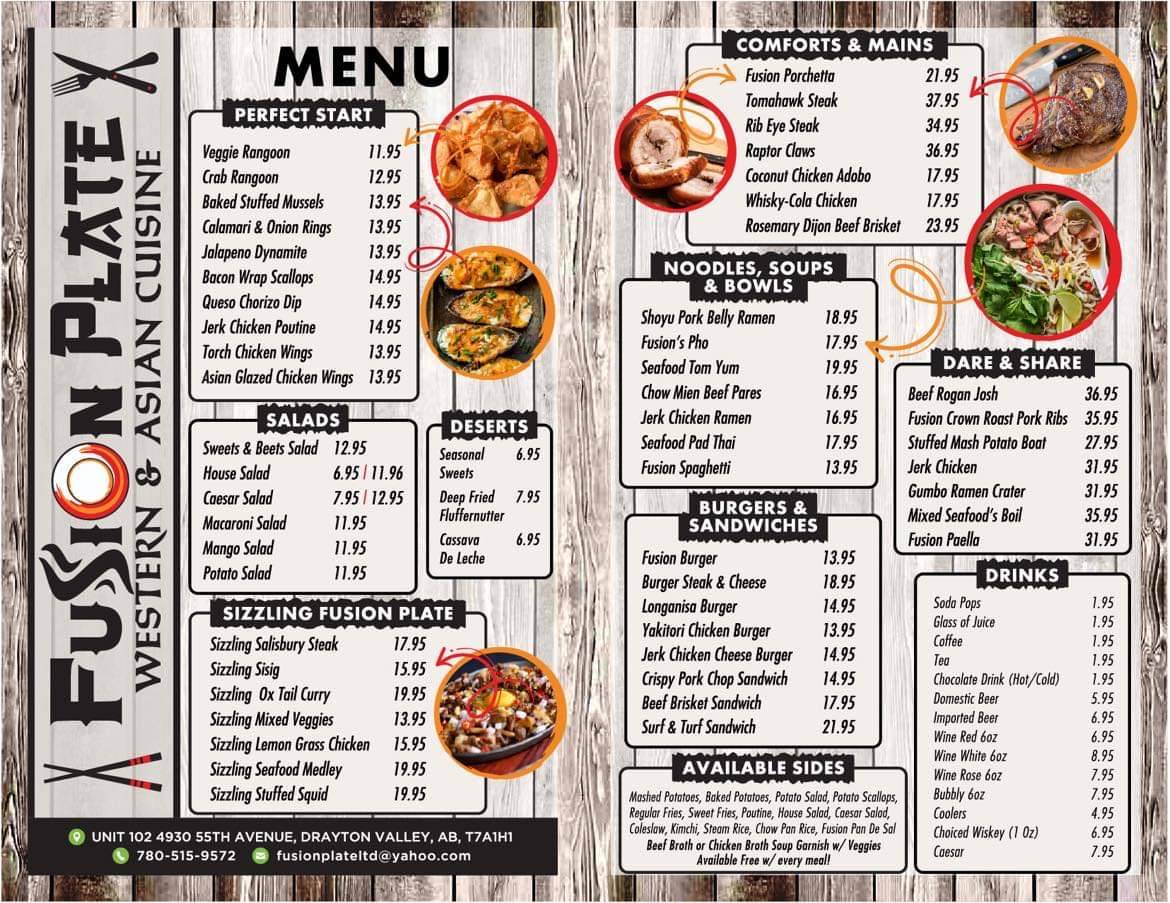 Menu at Fusion Plate - Western & Asian Cuisine restaurant, Drayton Valley