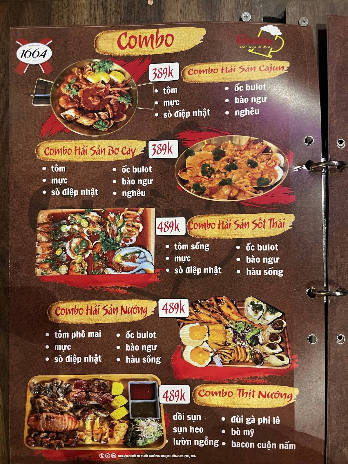 Menu at Ghiền Mồi bén & Bia restaurant, Ho Chi Minh City