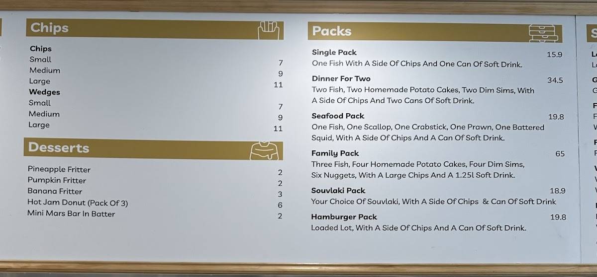 Menu at Golden Catch Fish & Chips, Williamstown