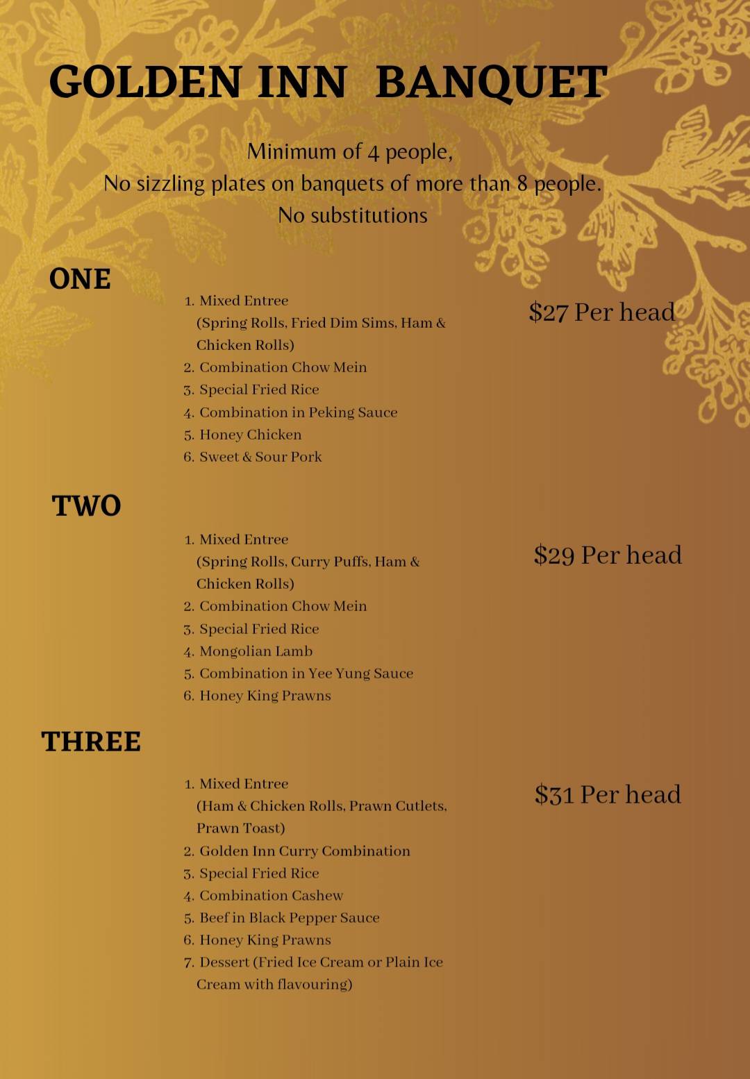 Menu at Golden Inn Chinese Restaurant, Laurieton