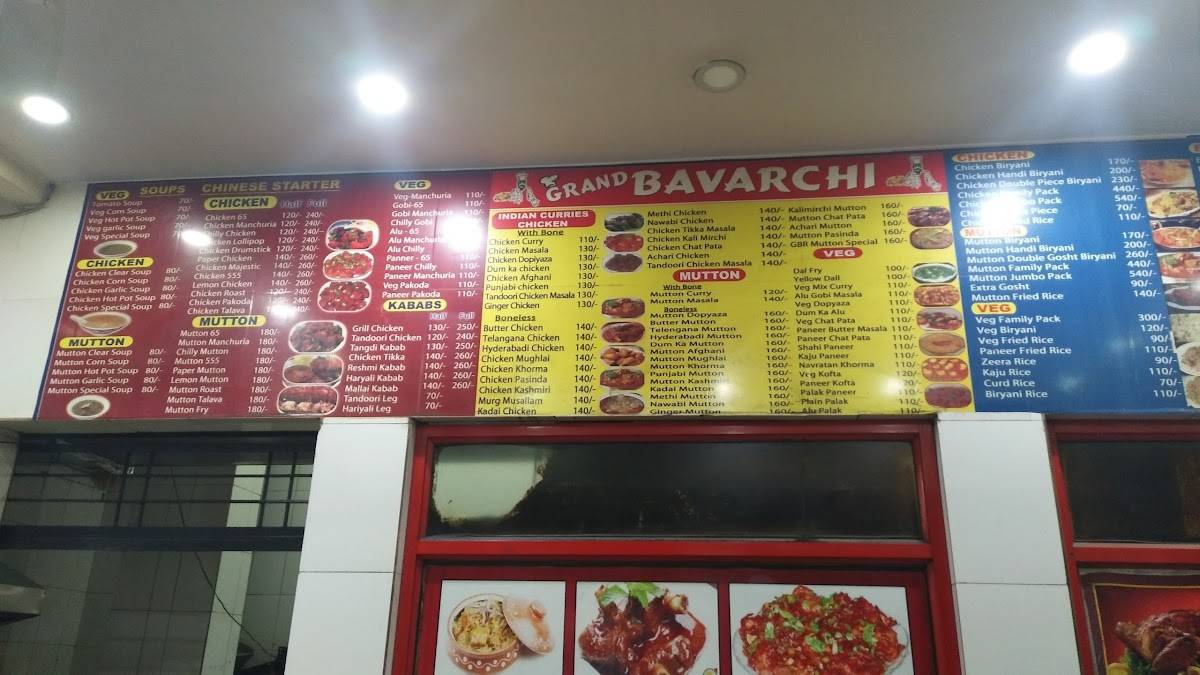 Menu at Grand Bavarchi, Hyderabad, 9G98+Q32
