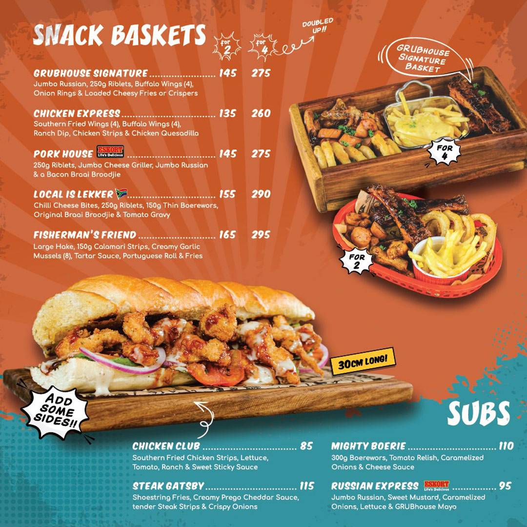 Menu at GrubHouse Diner restaurant, Trichardt