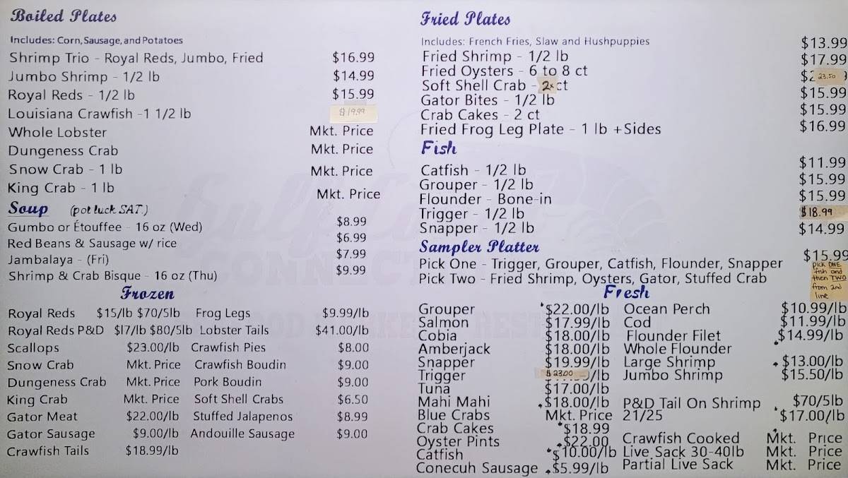 Menu at Gulf Coast Connection Seafood restaurant, Elizabethtown