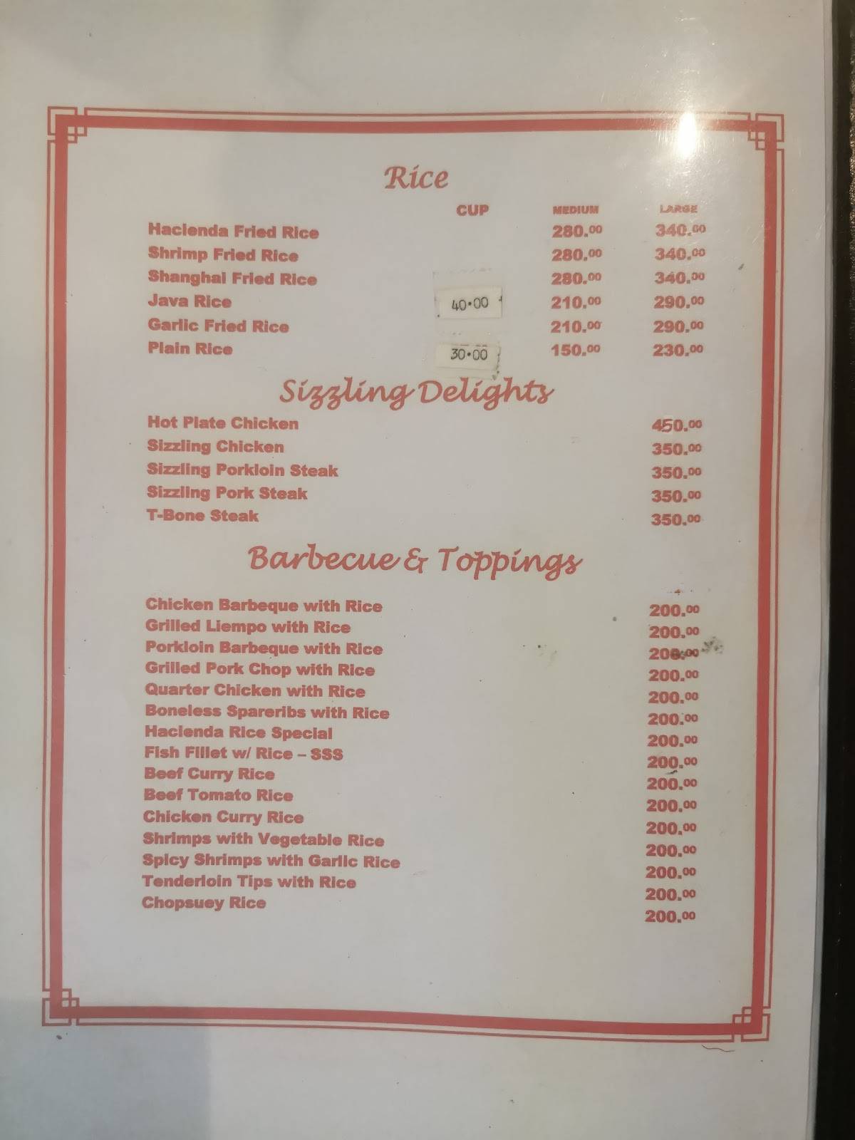 Menu at Hacienda Inn Restaurant - Lucena, Lucena