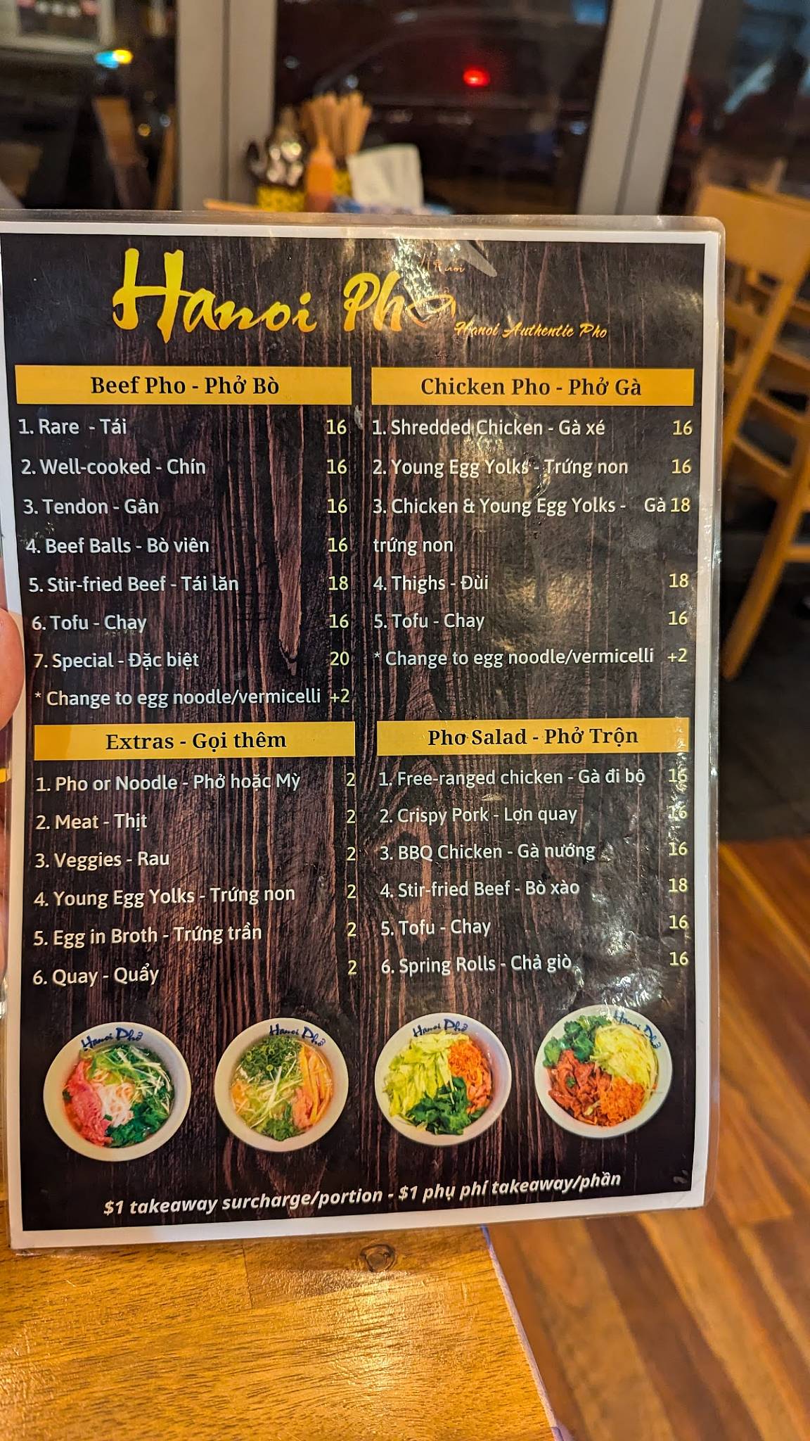 Menu at Hanoi Williamstown restaurant, Williamstown