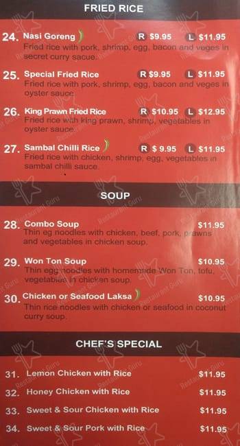 Menu at Master Noodle Bribie Island restaurant, Bongaree