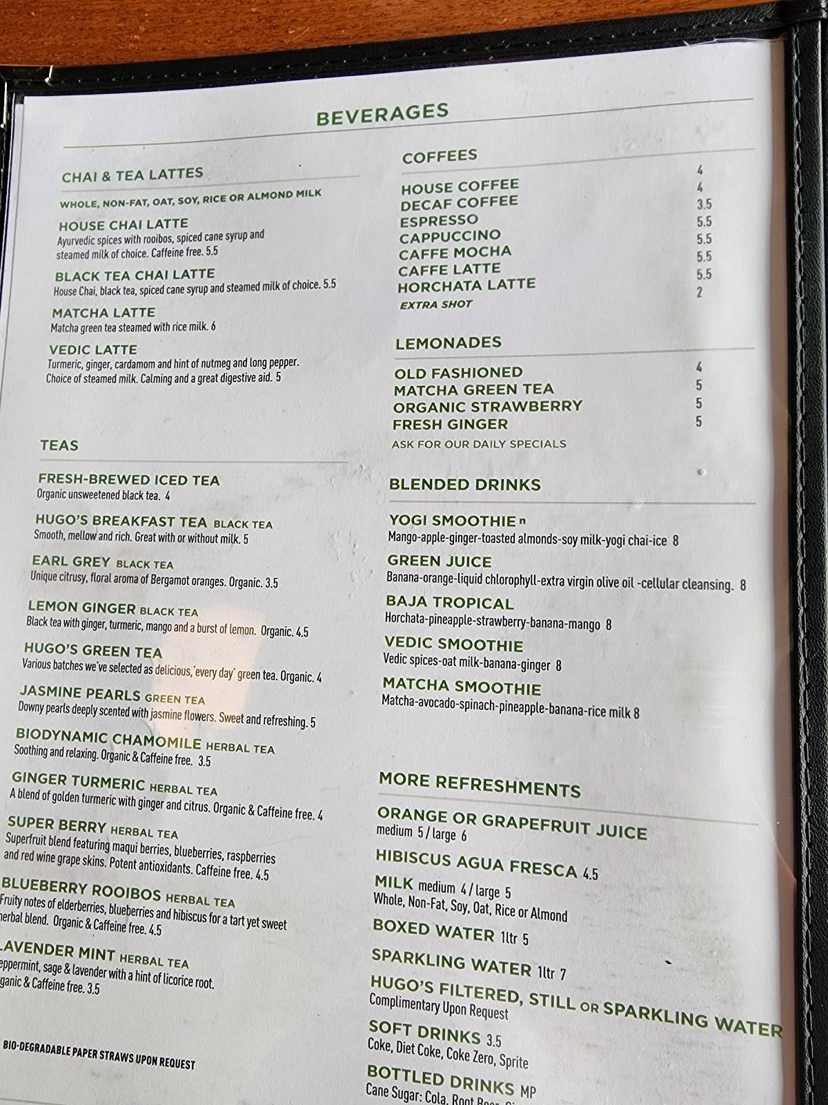 Menu at Hugo's Restaurant, West Hollywood