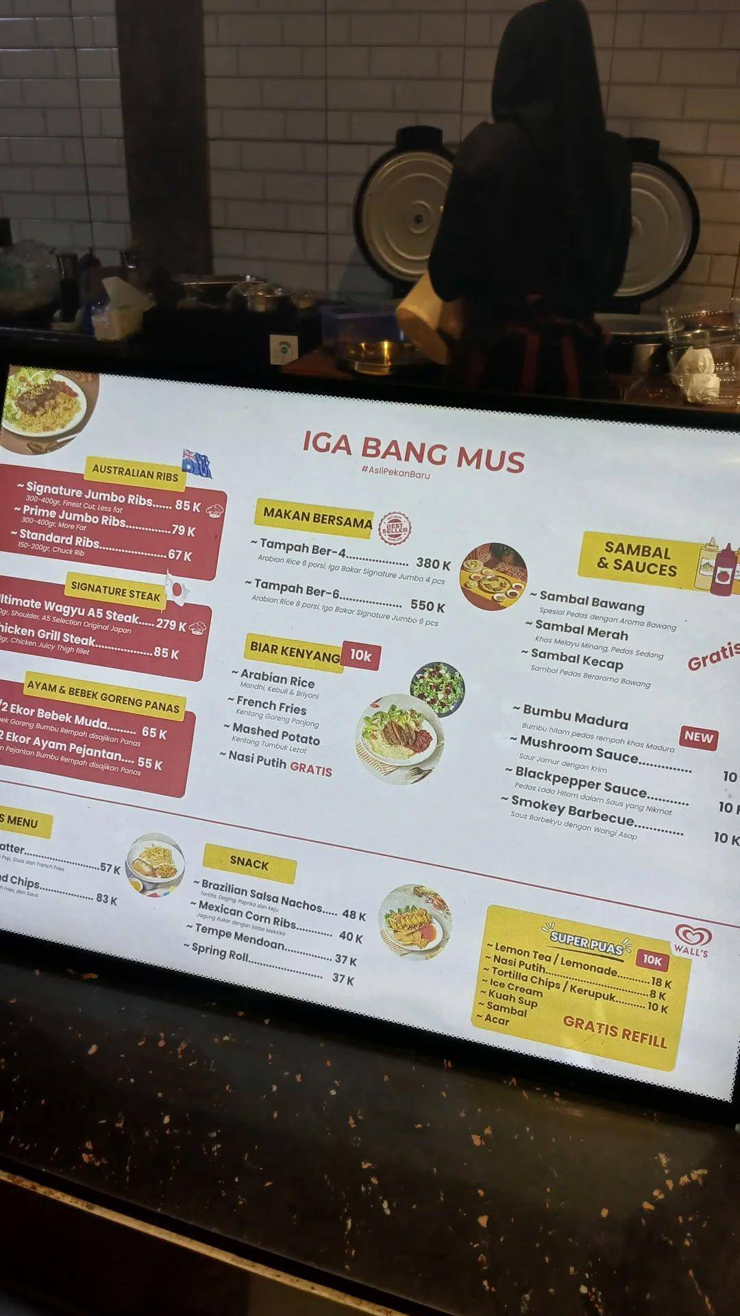 Menu at Iga Bang Mus restaurant, Pekanbaru
