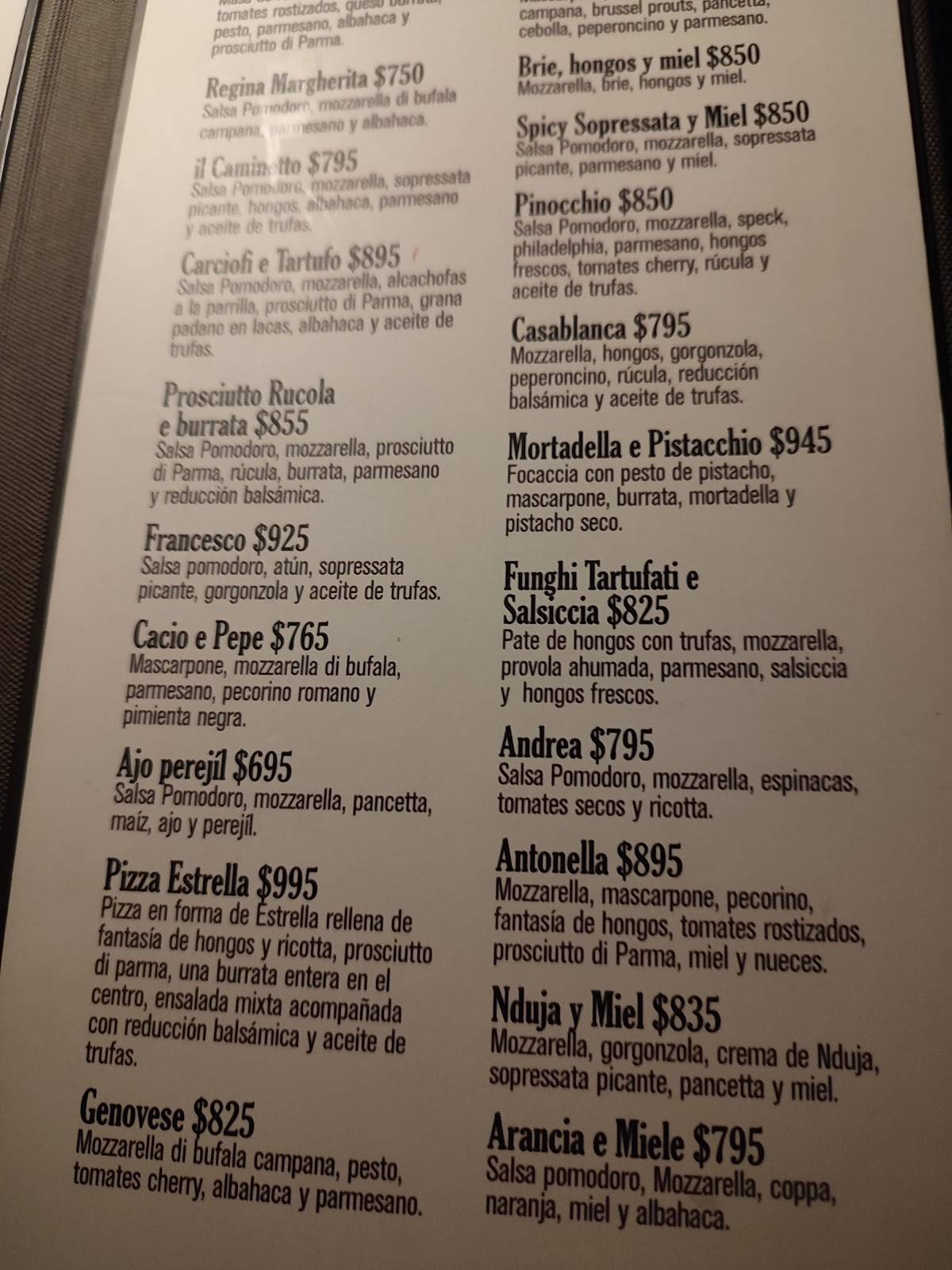 Menu at Il Caminetto restaurant, Santo Domingo, Av. Roberto Pastoriza