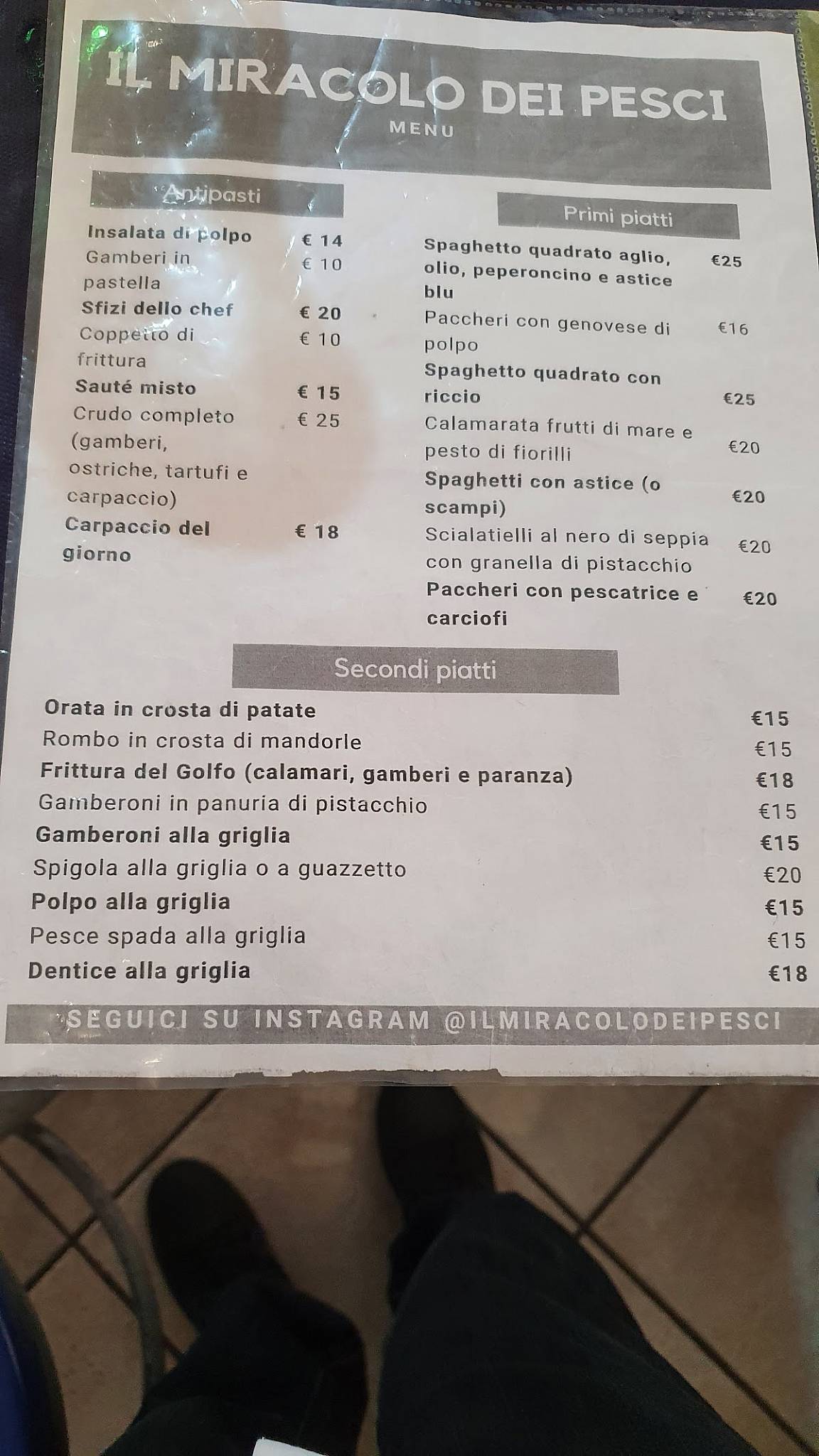 Menu da Il Miracolo dei Pesci ristorante, Napoli