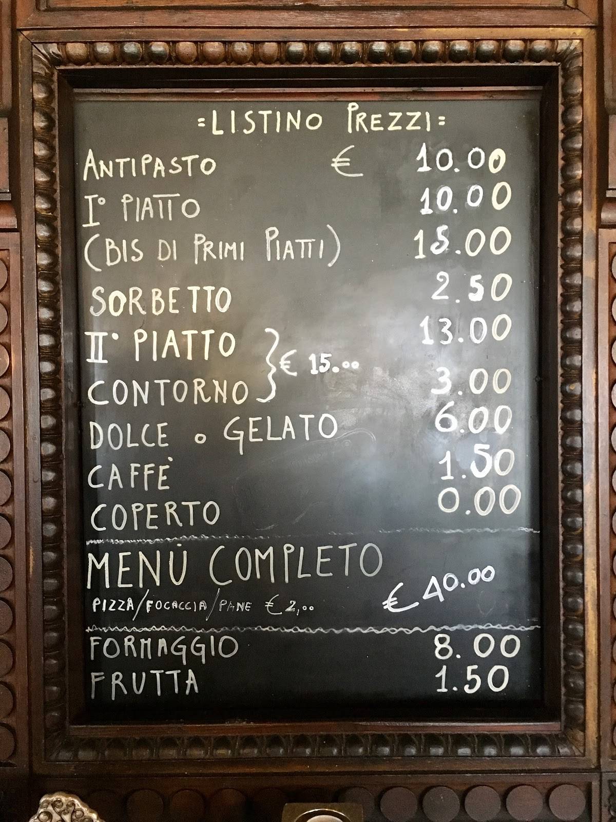 Speisekarte von Il Nido del Corvo restaurant, Greccio