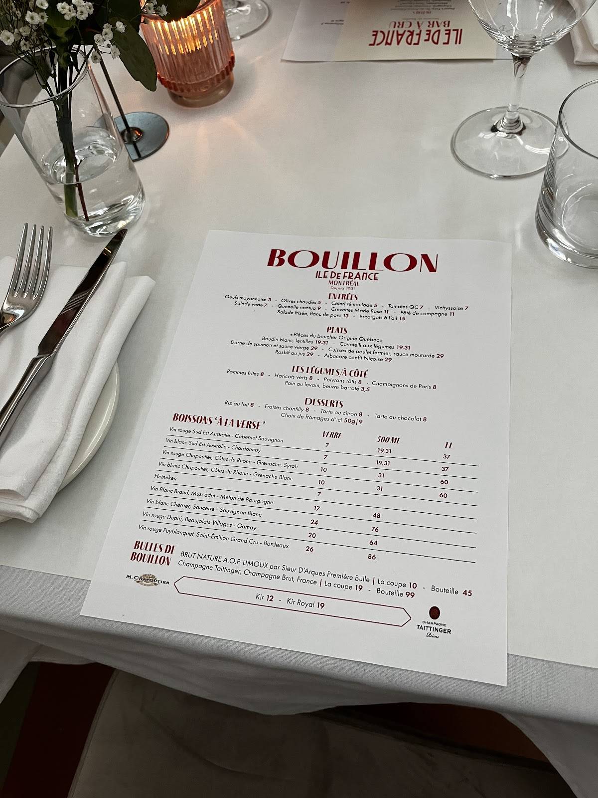 Menu au Restaurant Île de France - Le 9e, Montréal